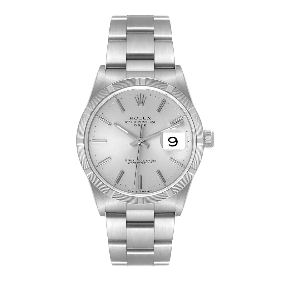 Rolex Date Silver Dial Steel Engine Turned Bezel Mens Watch 15210 ...