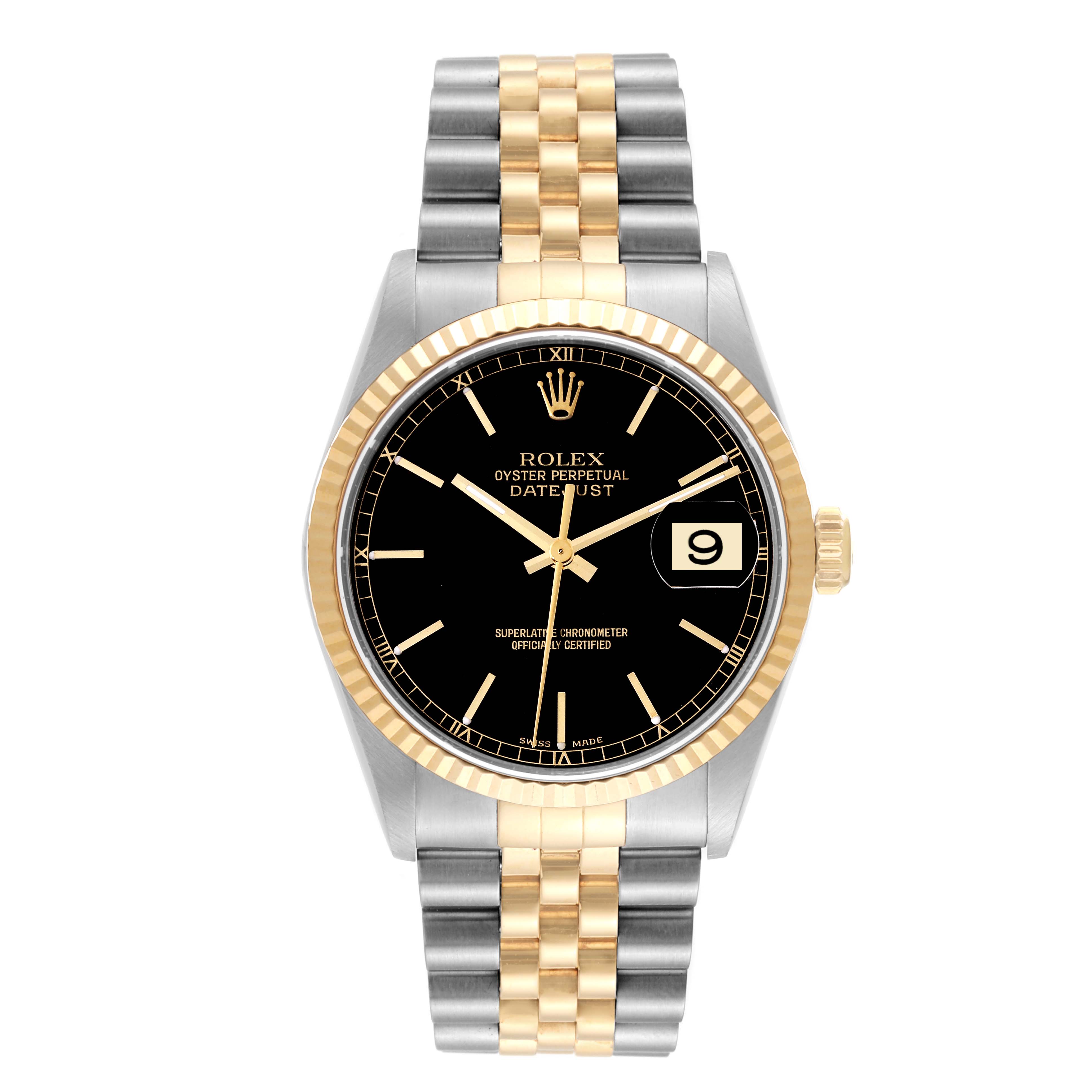 Rolex Datejust 36 Steel Yellow Gold Black Dial Mens Watch 16233 ...