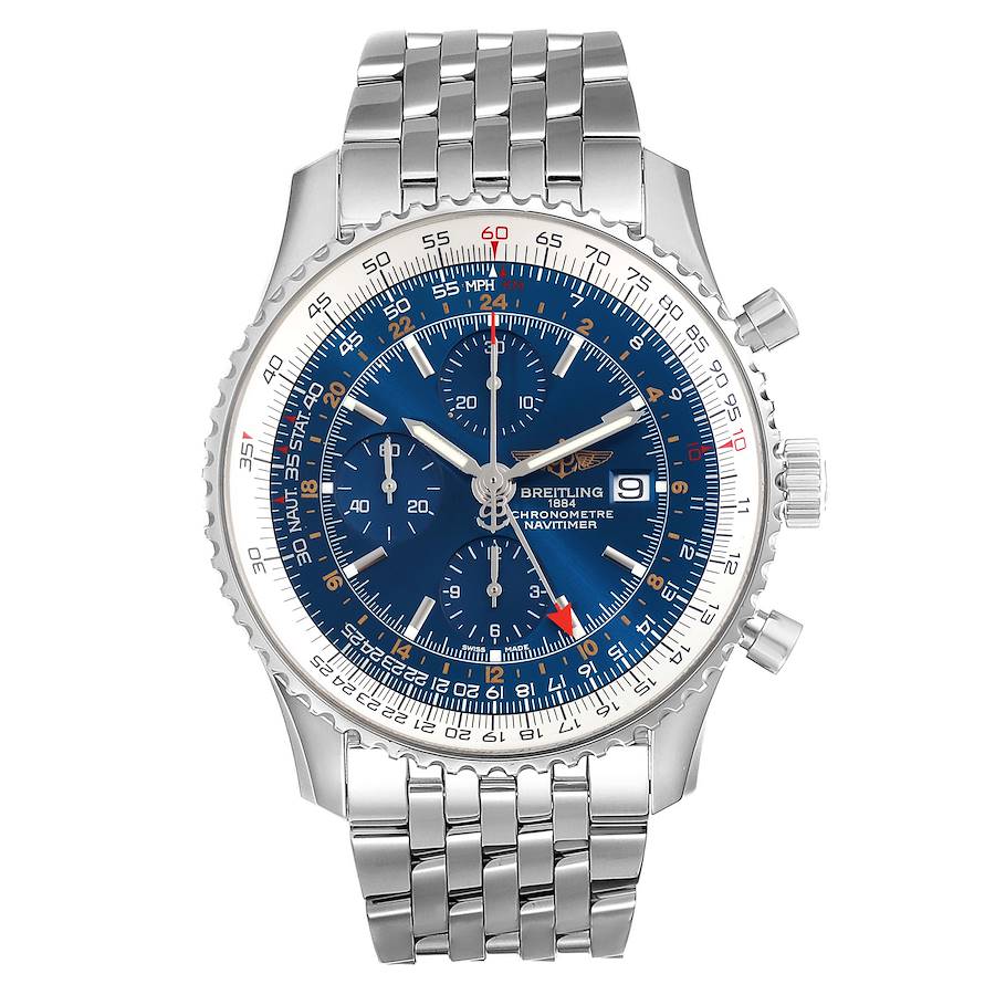 Breitling Navitimer World Blue Dial Steel Mens Watch A24322 Box Papers ...