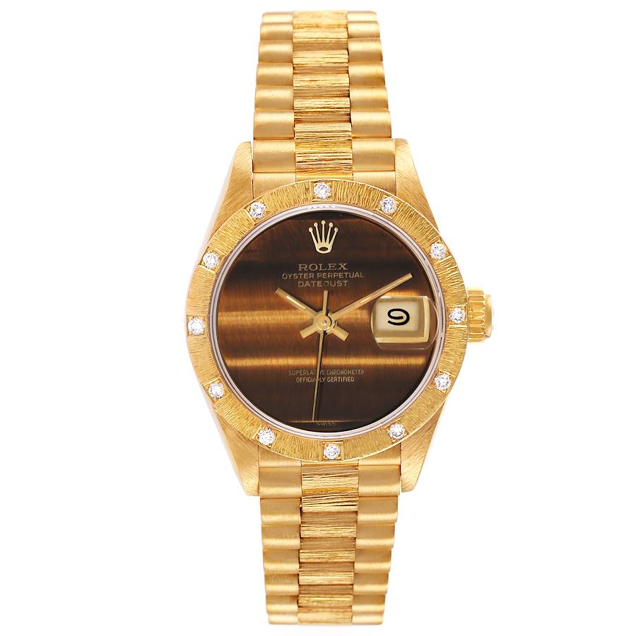 Rolex President Yellow Gold Tiger Eye Dial Diamond Ladies Watch 69288 ...
