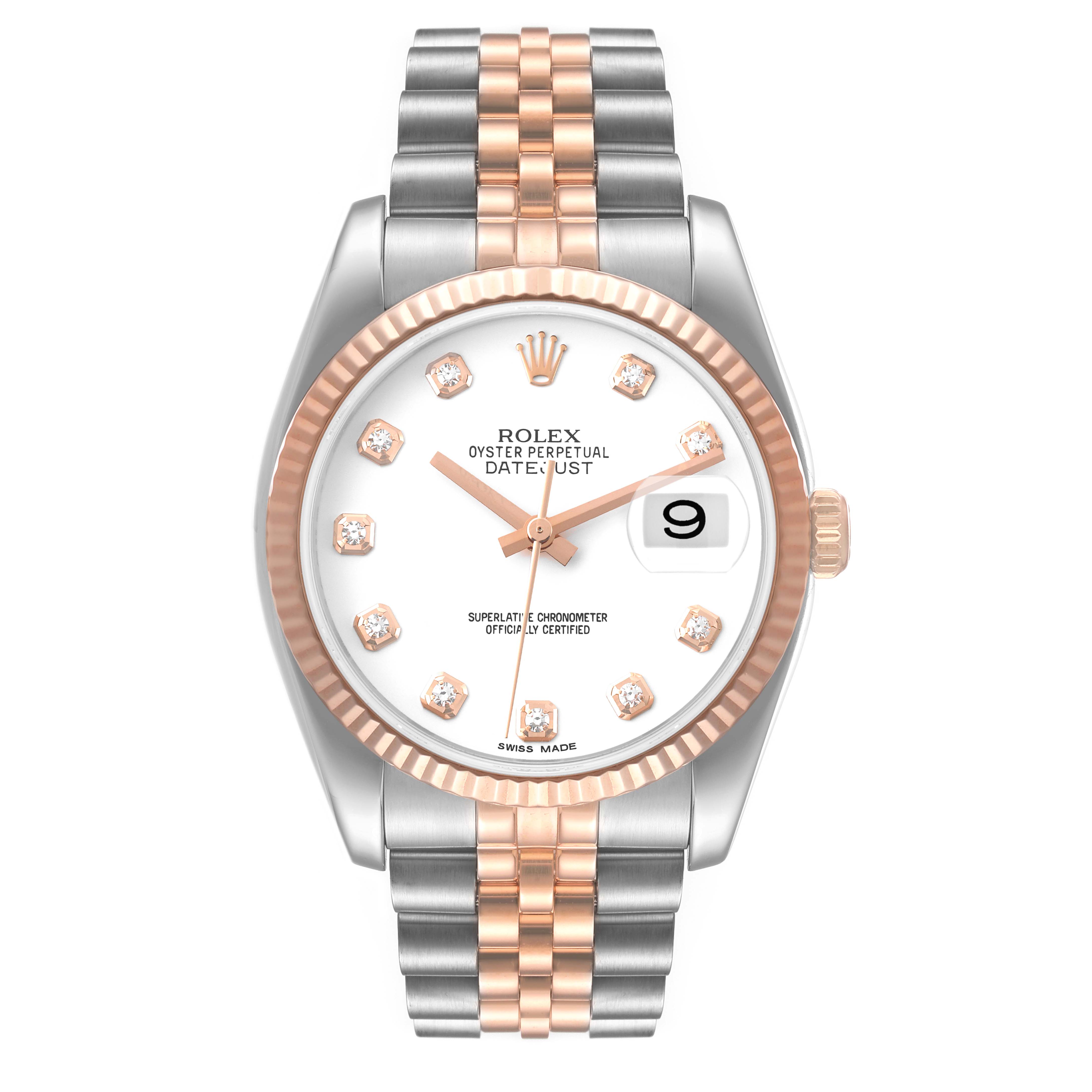 Rolex Datejust 36mm Steel Rose Gold Diamond Mens Watch 116231 ...