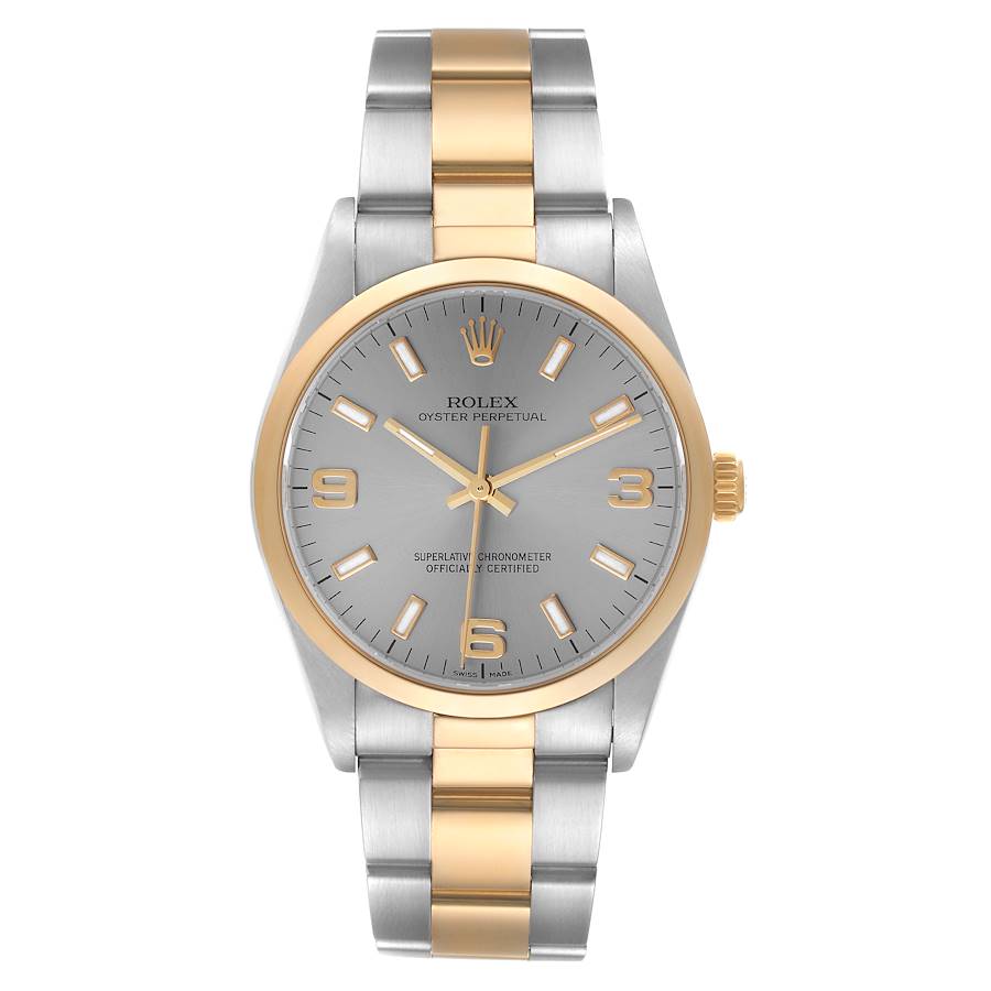 Rolex Oyster Perpetual Domed Bezel Steel Yellow Gold Mens Watch 14203 ...