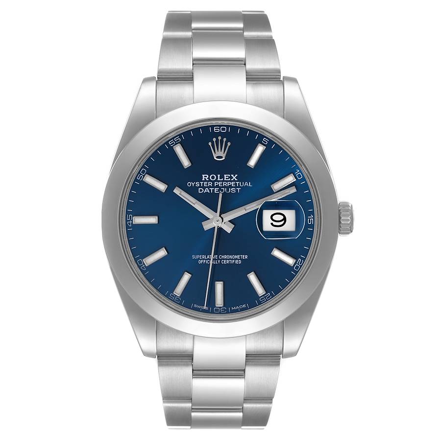 Rolex Datejust 41 Blue Dial Smooth Bezel Steel Mens Watch 126300 ...