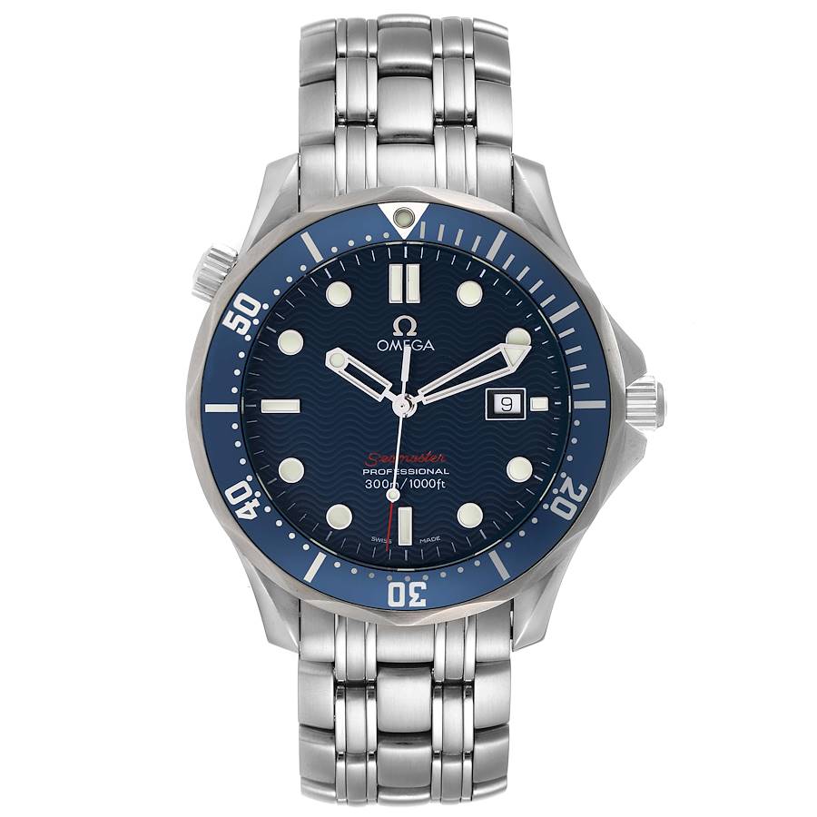 Omega Seamaster Bond 300M Blue Wave Dial Mens Watch 2221.80.00 Box Card ...