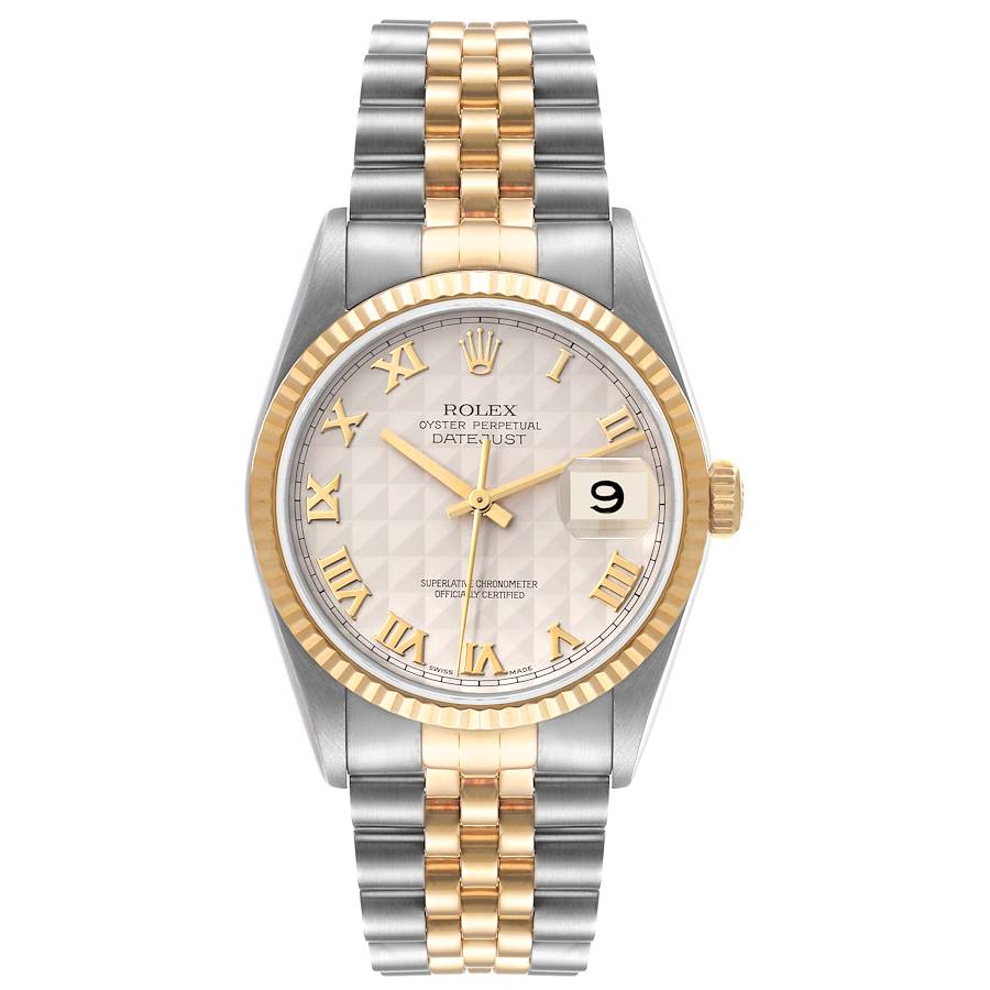 Rolex Datejust Steel Yellow Gold Ivory Pyramid Dial Mens Watch 16233 ...