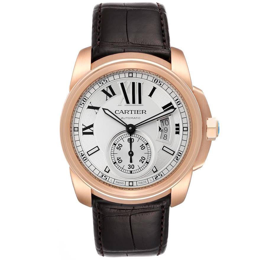 Cartier Calibre Rose Gold Silver Dial Automatic Mens Watch W7100009 ...