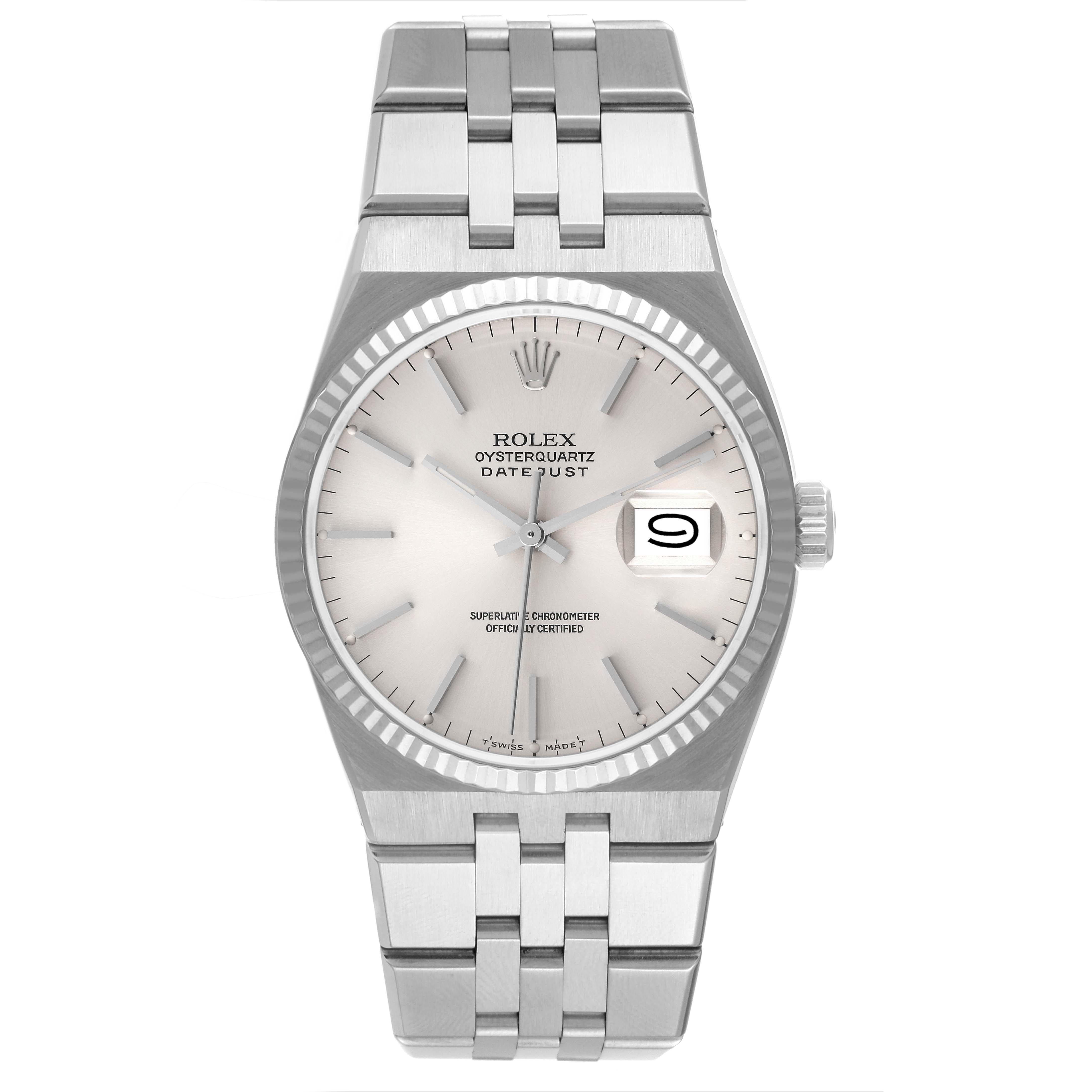 Rolex Oysterquartz Datejust Steel White Gold Fluted Bezel Watch 17014 ...