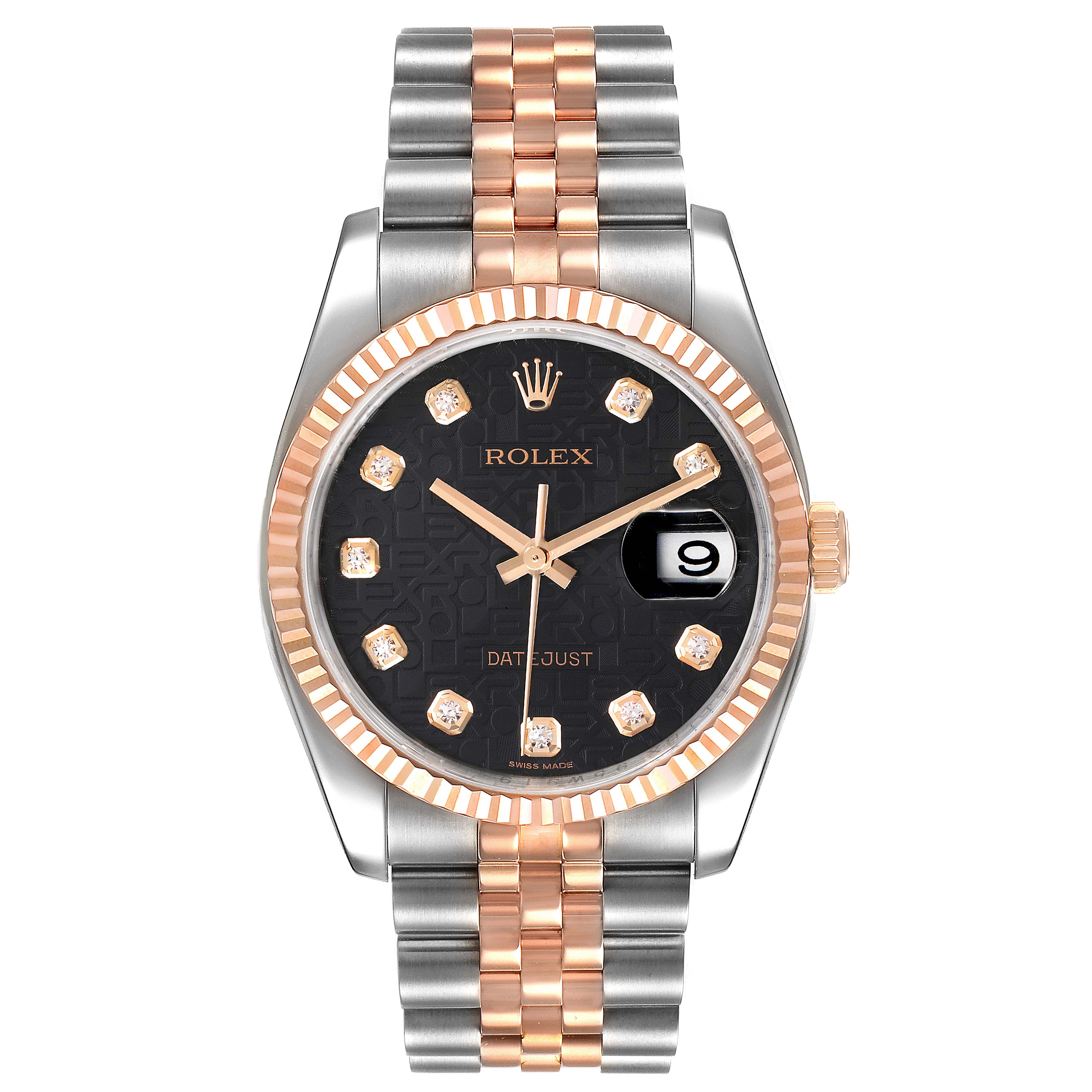 Rolex Datejust 36mm Dial Steel Rose Gold Diamond Watch 116231 Box Card ...