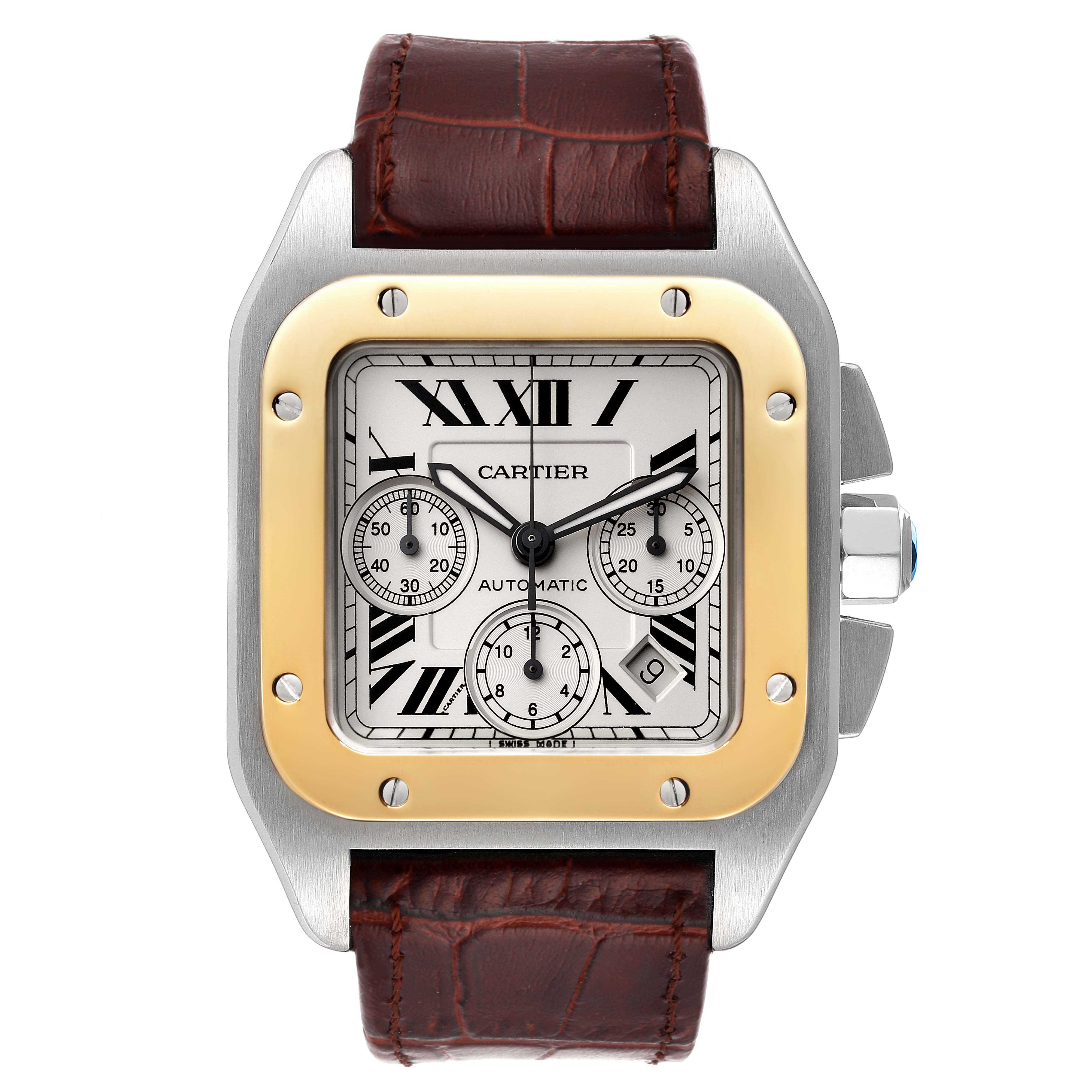 Cartier Santos 100 XL Steel Yellow Gold Chronograph Mens Watch W20091X7 ...