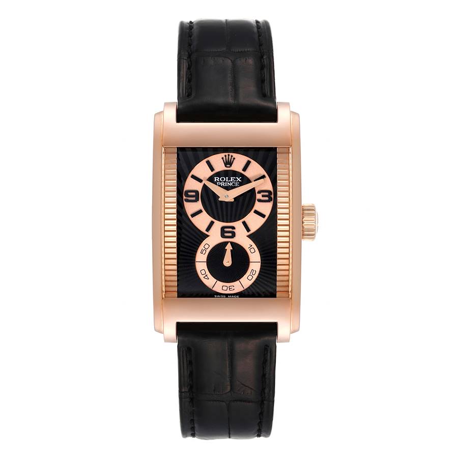 Rolex Cellini Prince 18K Rose Gold Black Dial Mens Watch 5442 ...