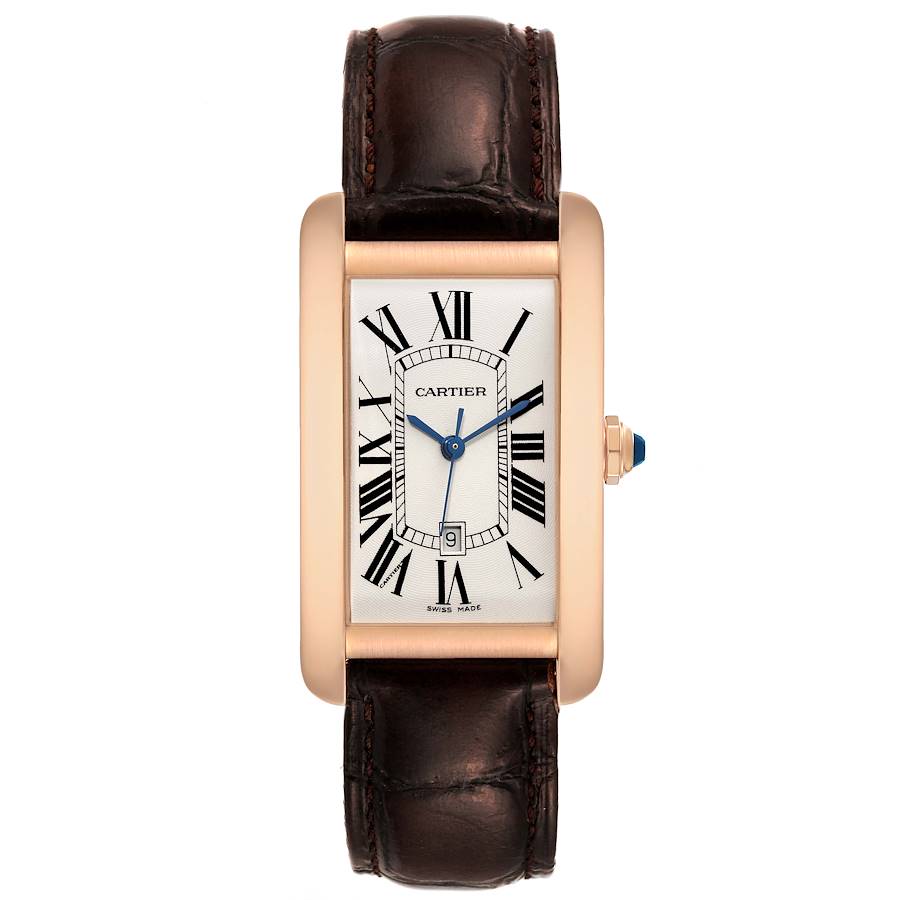 Cartier Tank Americaine Large 18K Rose Gold Brown Strap Watch W2609156 ...