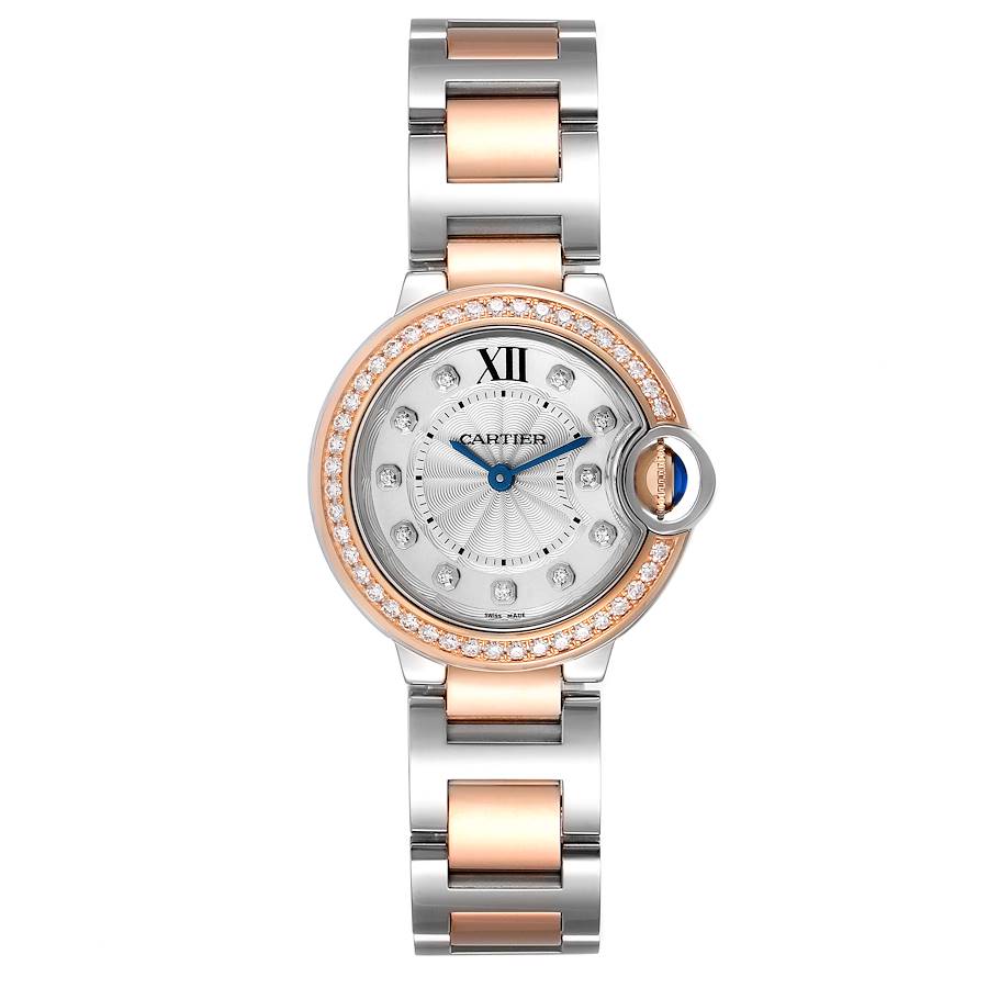 Cartier Ballon Bleu Steel Rose Gold Diamond Ladies Watch W3BB0009 Box ...