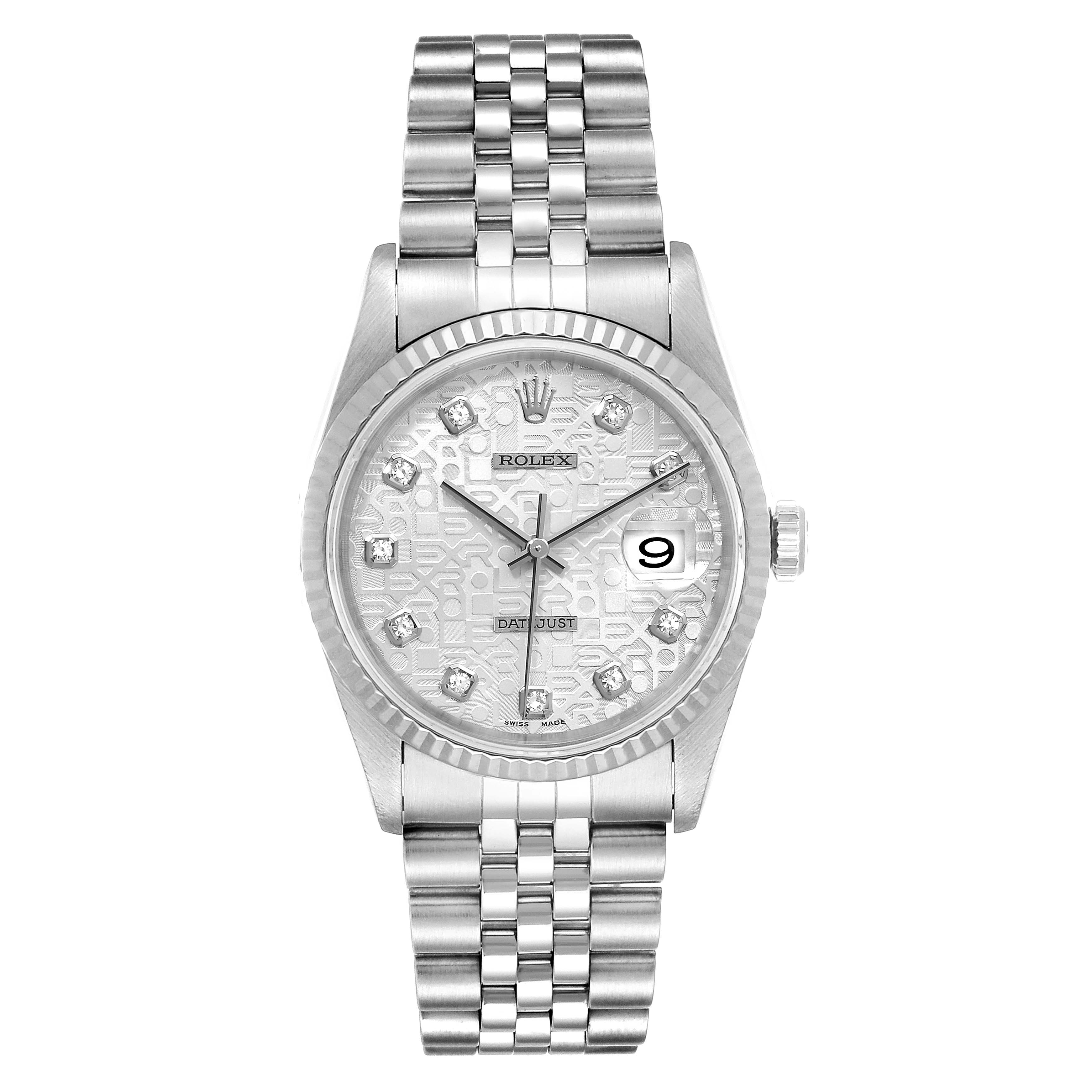 Rolex Datejust Steel White Gold Silver Diamond Dial Mens Watch 16234 ...