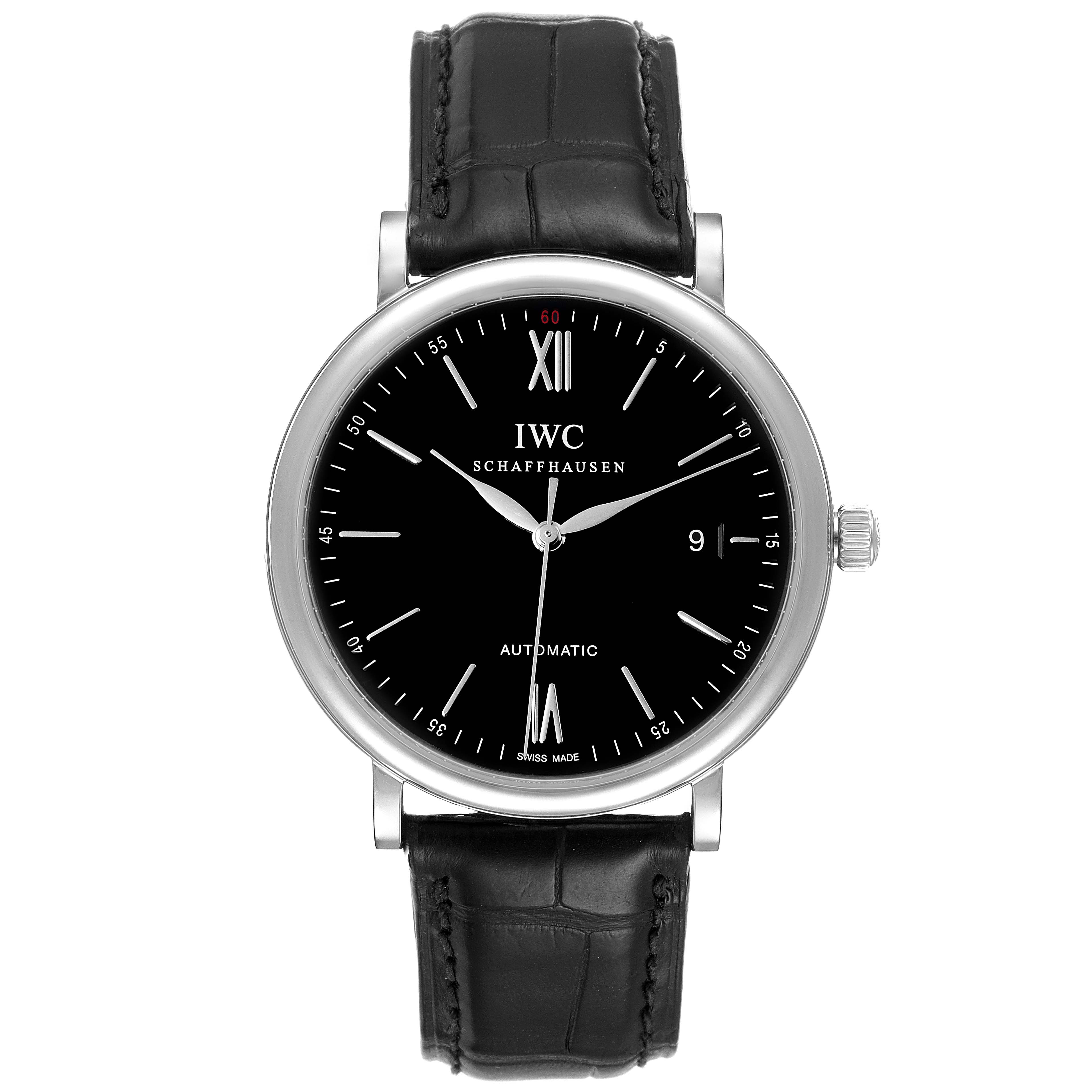 IWC Portofino Black Dial Automatic Steel Mens Watch IW356502 Box Card ...