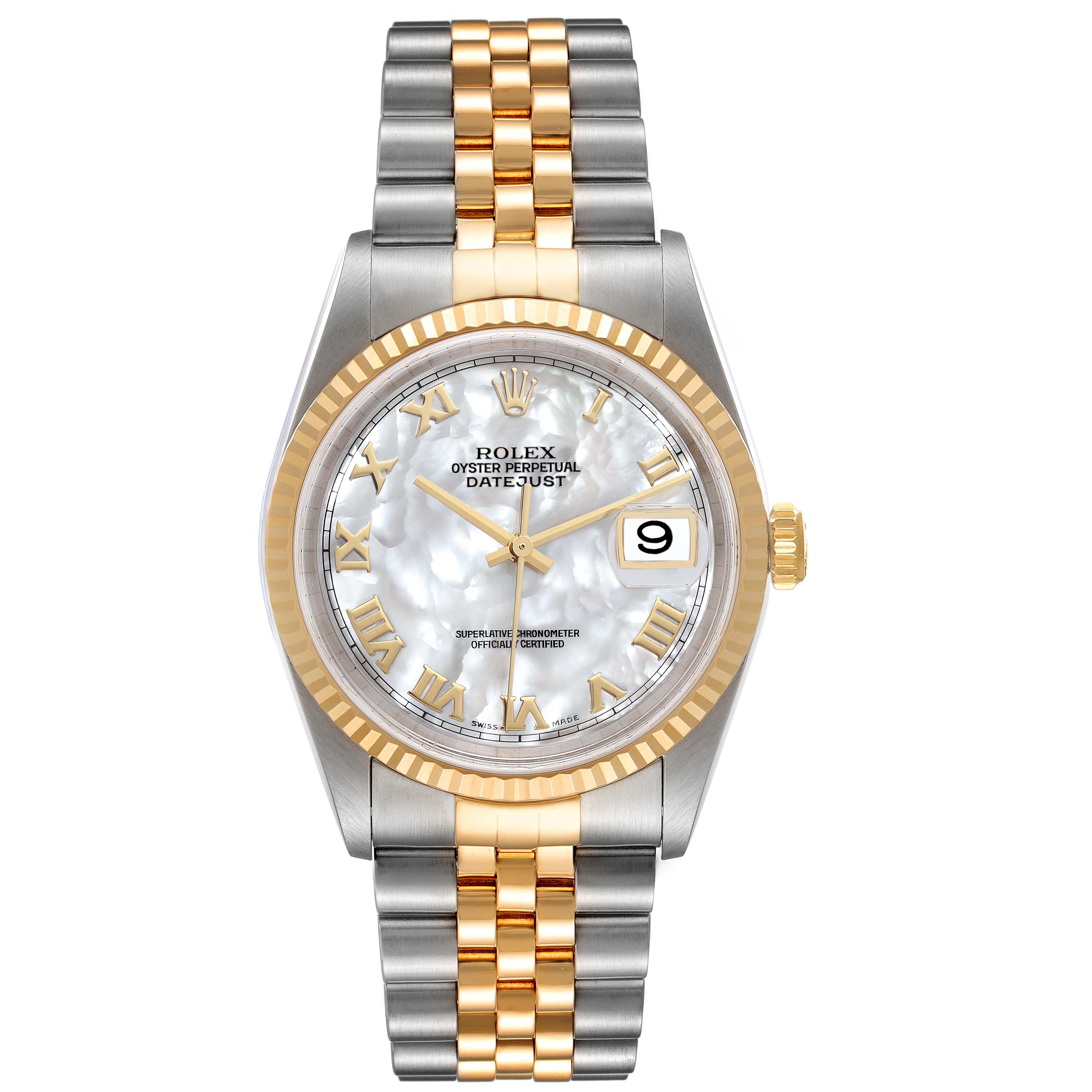 Rolex Datejust Steel Yellow Gold Mother of Pearl Dial Mens Watch 16233 ...