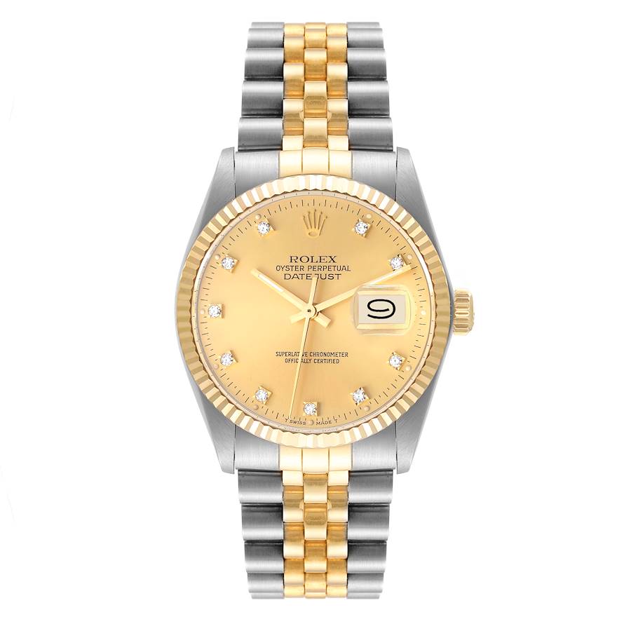Rolex Datejust 36 Steel Yellow Gold Diamond Vintage Mens Watch 16013 ...
