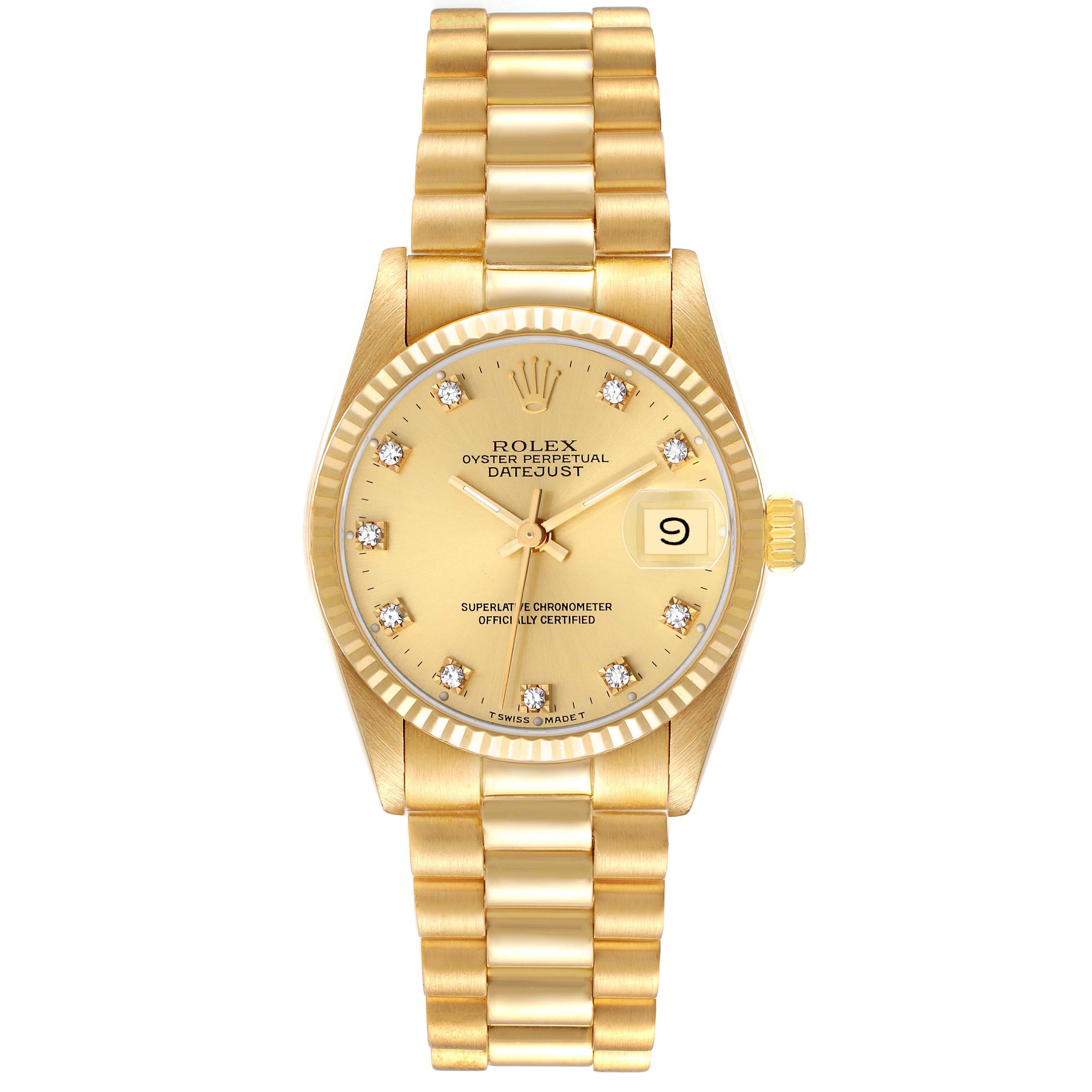 Rolex President Datejust Midsize 31 Yellow Gold Diamond Ladies Watch ...