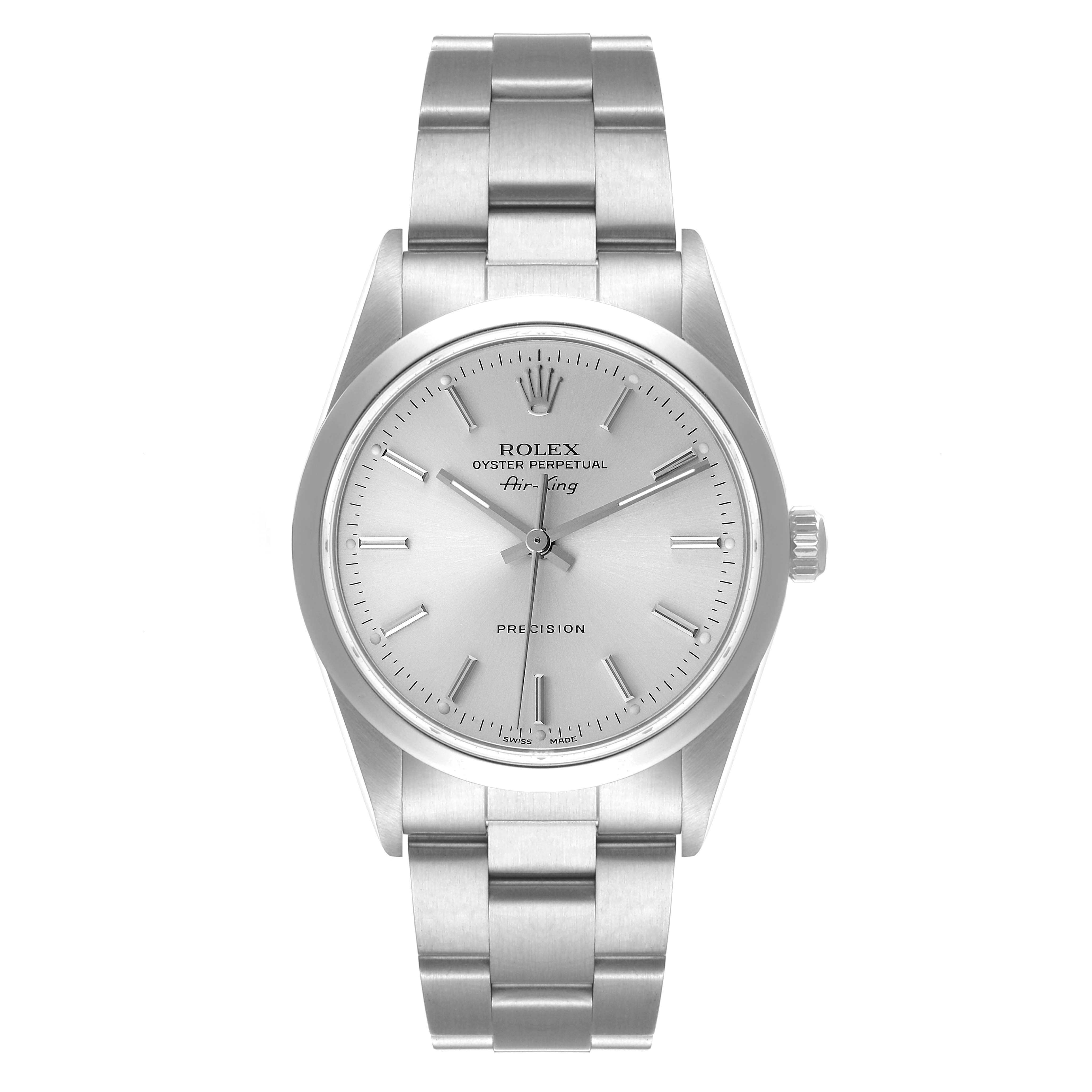 Rolex Air King 34mm Silver Dial Smooth Bezel Steel Mens Watch 14000 ...