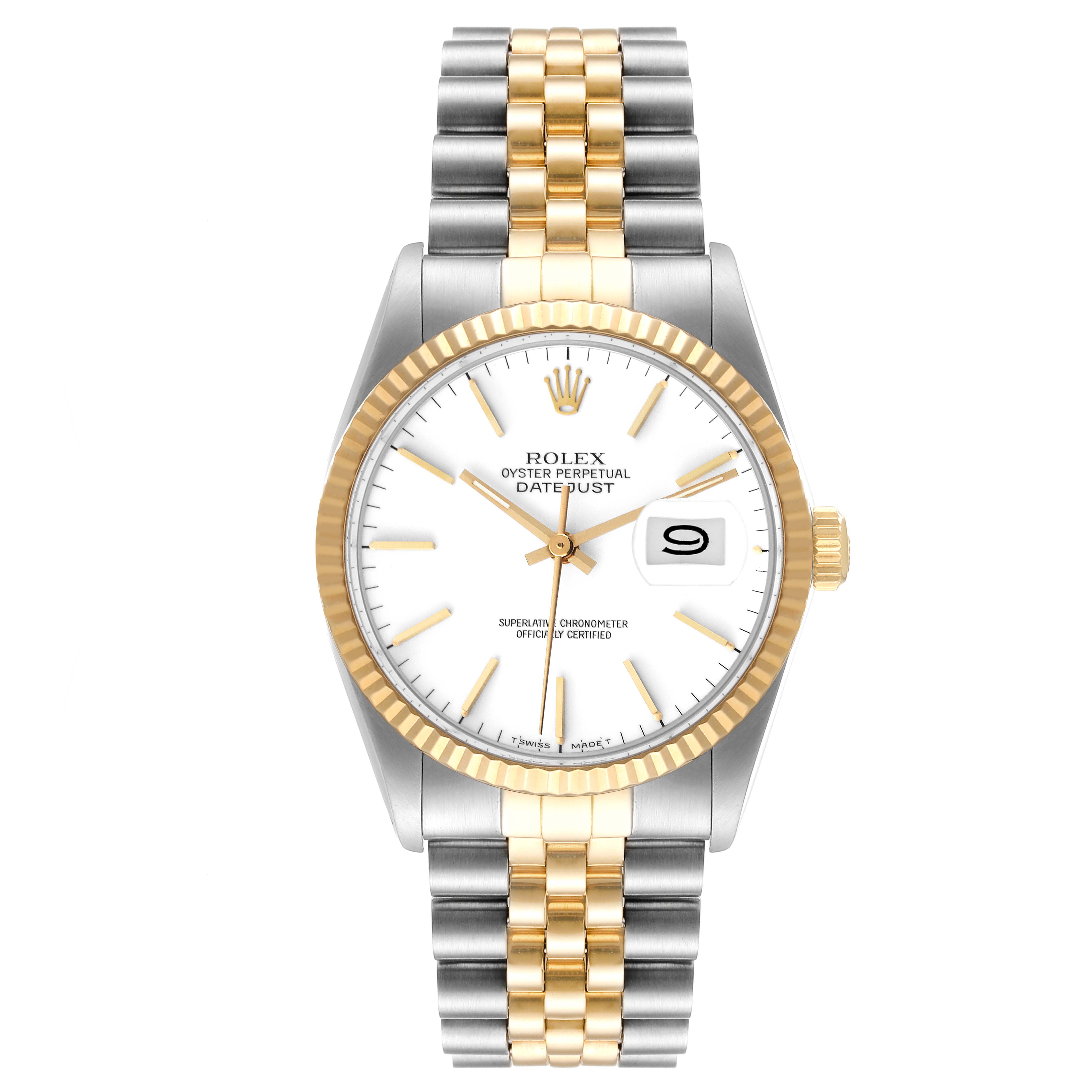 Rolex Datejust Steel Yellow Gold White Dial Vintage Mens Watch 16013 ...