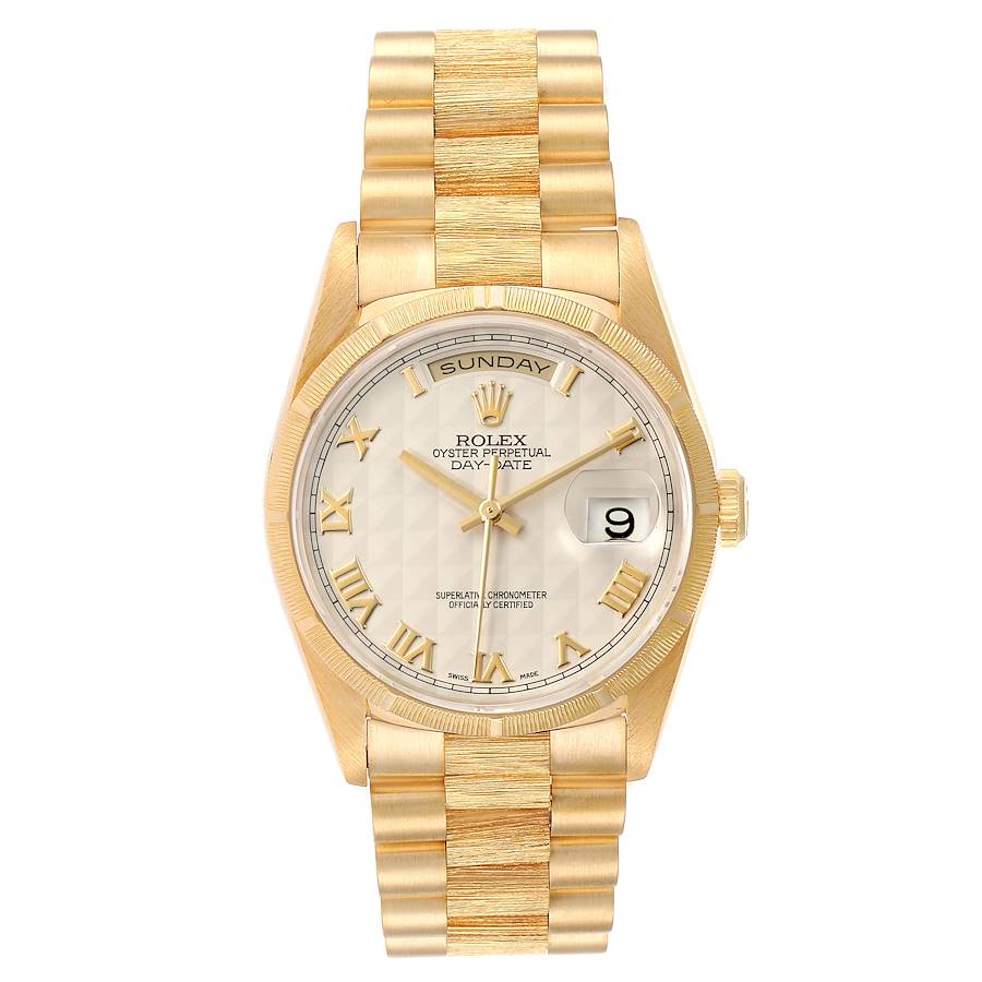 Rolex Day-Date President Yellow Gold Silver Pyramid Dial Mens Watch ...