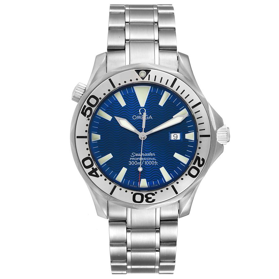 Omega Seamaster Electric Blue Wave Dial Mens Watch 2265.80.00 Box Card ...