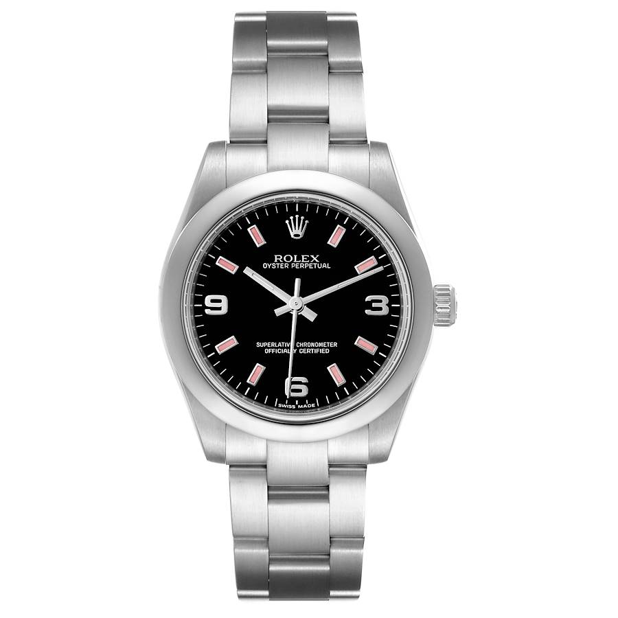 Rolex Midsize Black Dial Pink Hour Markers Ladies Watch 177200 ...