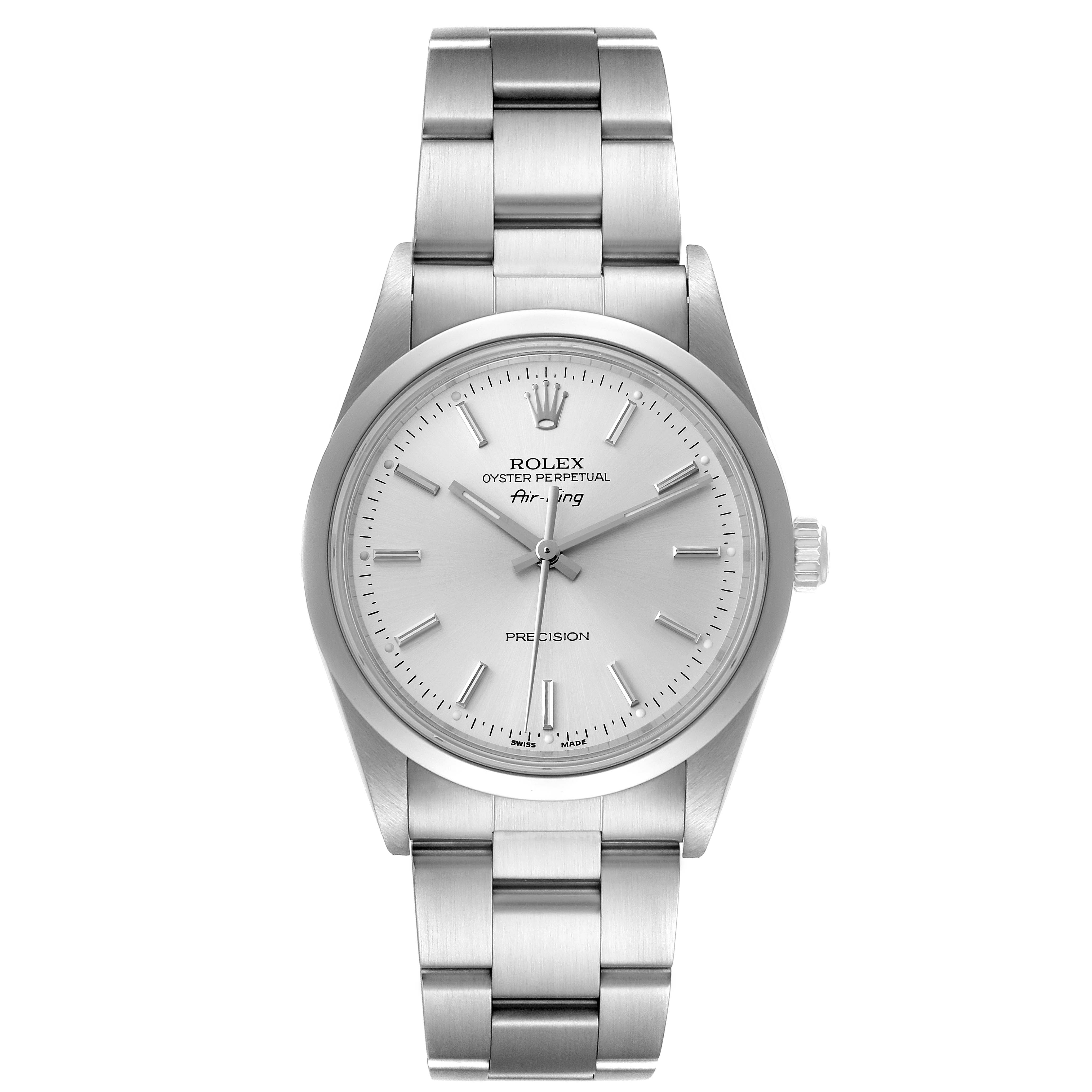 Rolex Air King 34mm Silver Dial Smooth Bezel Steel Mens Watch 14000 ...