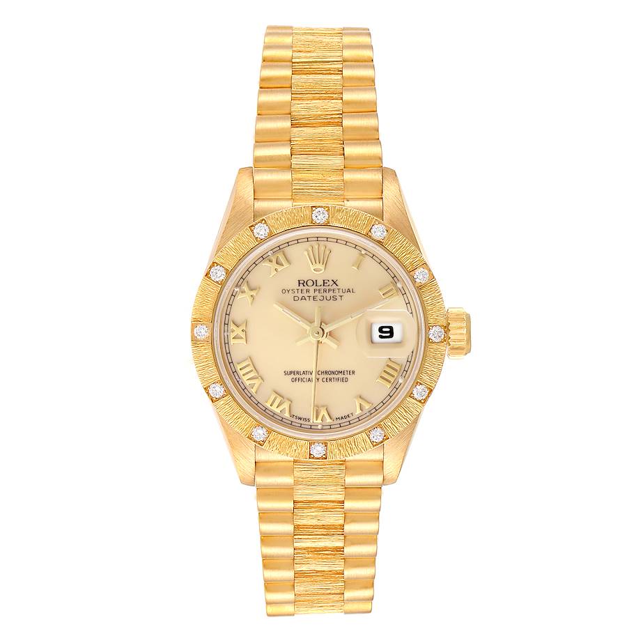 Rolex President Datejust Yellow Gold Bark Finish Ivory Dial Ladies ...