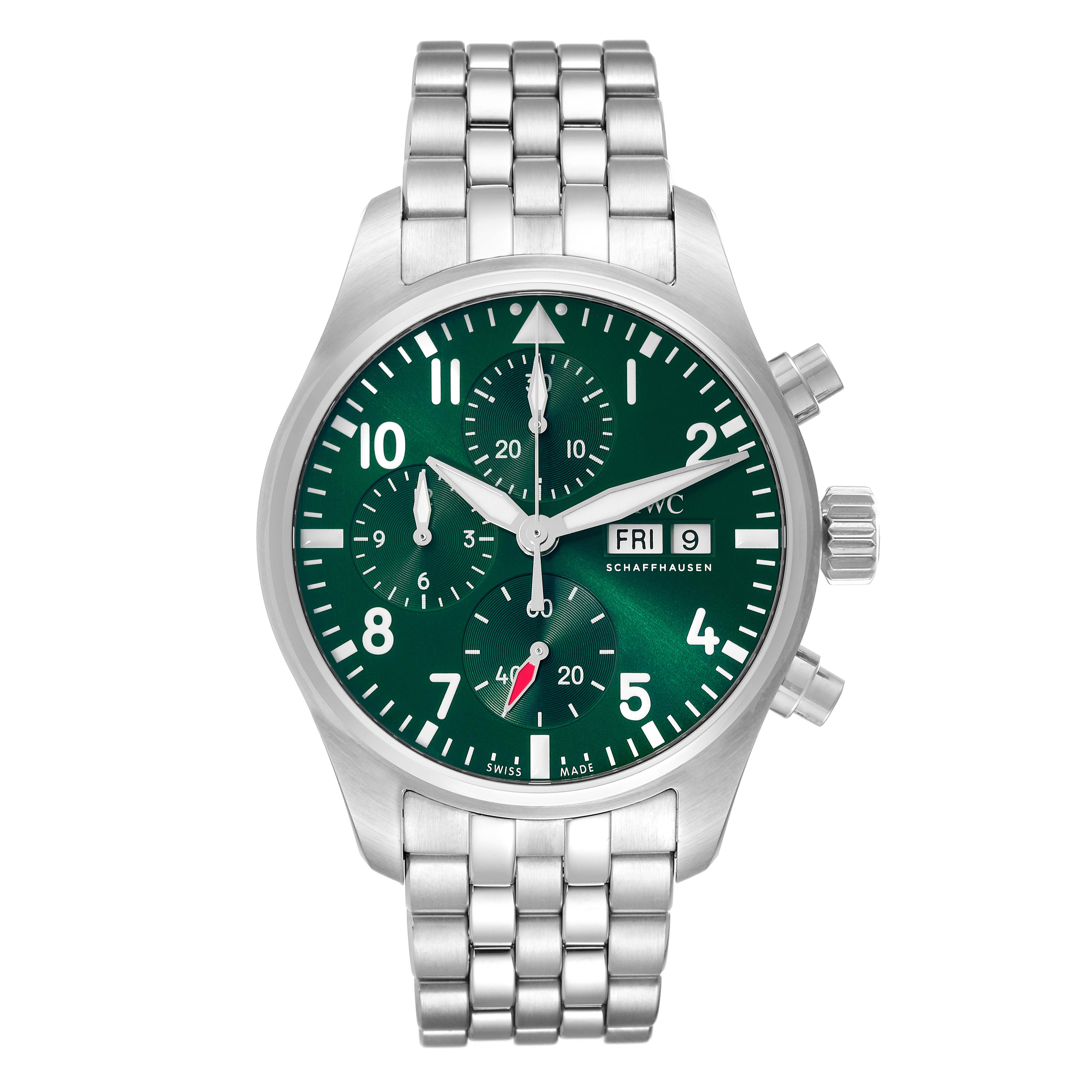 IWC Pilot Chronograph 41 Green Dial Steel Mens Watch IW388104 Box Card ...