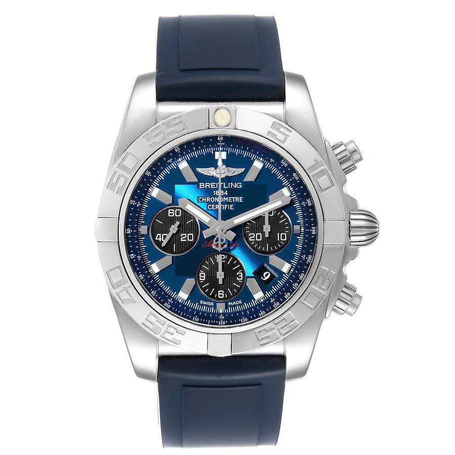 Breitling Chronomat 01 Blue Dial Steel Mens Watch AB0110 Box Papers ...
