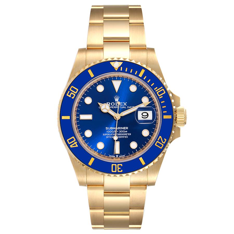 Rolex Submariner 18k Yellow Gold Blue Dial Bezel Mens Watch 126618 Box ...