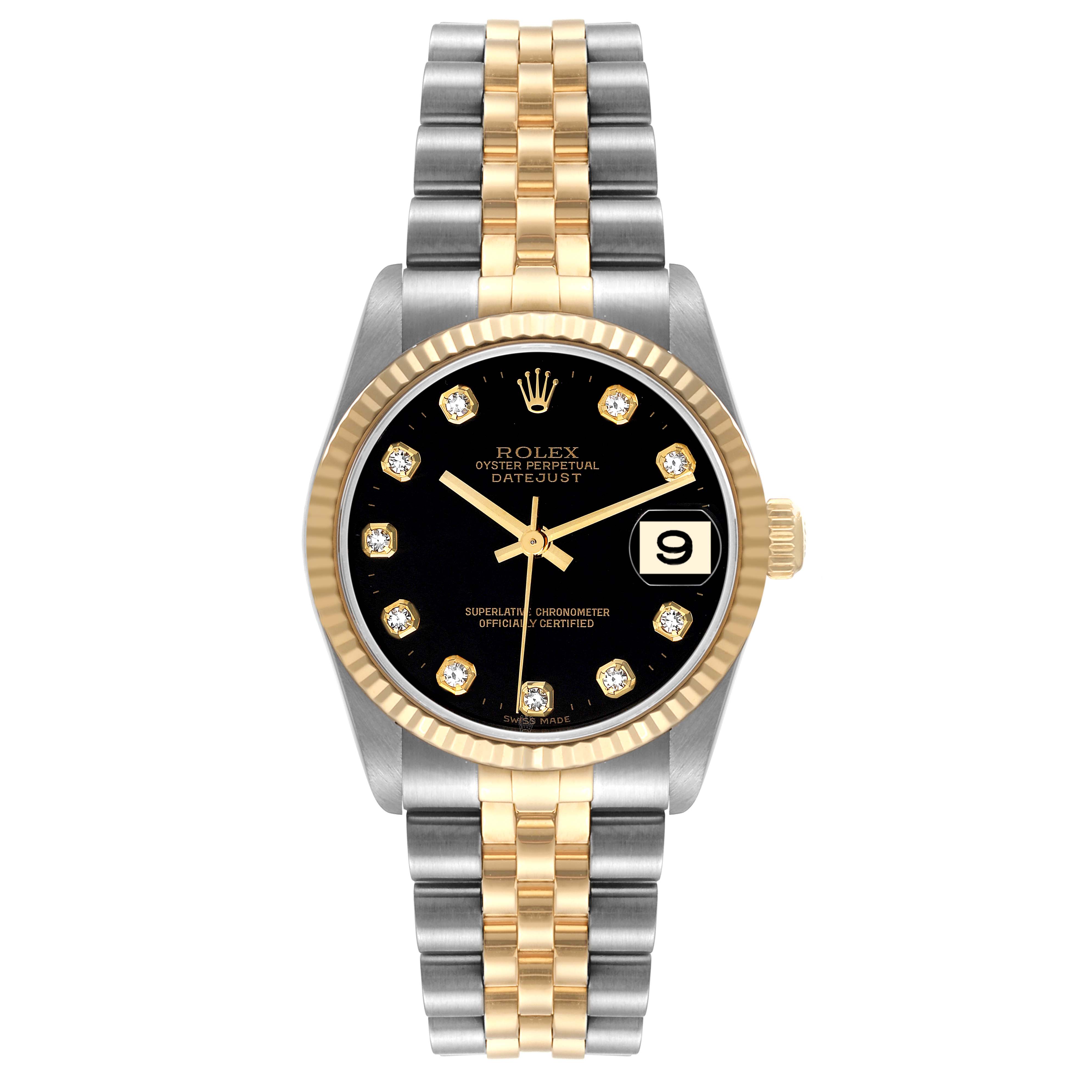 Rolex Datejust Midsize Steel Yellow Gold Black Diamond Dial Ladies ...