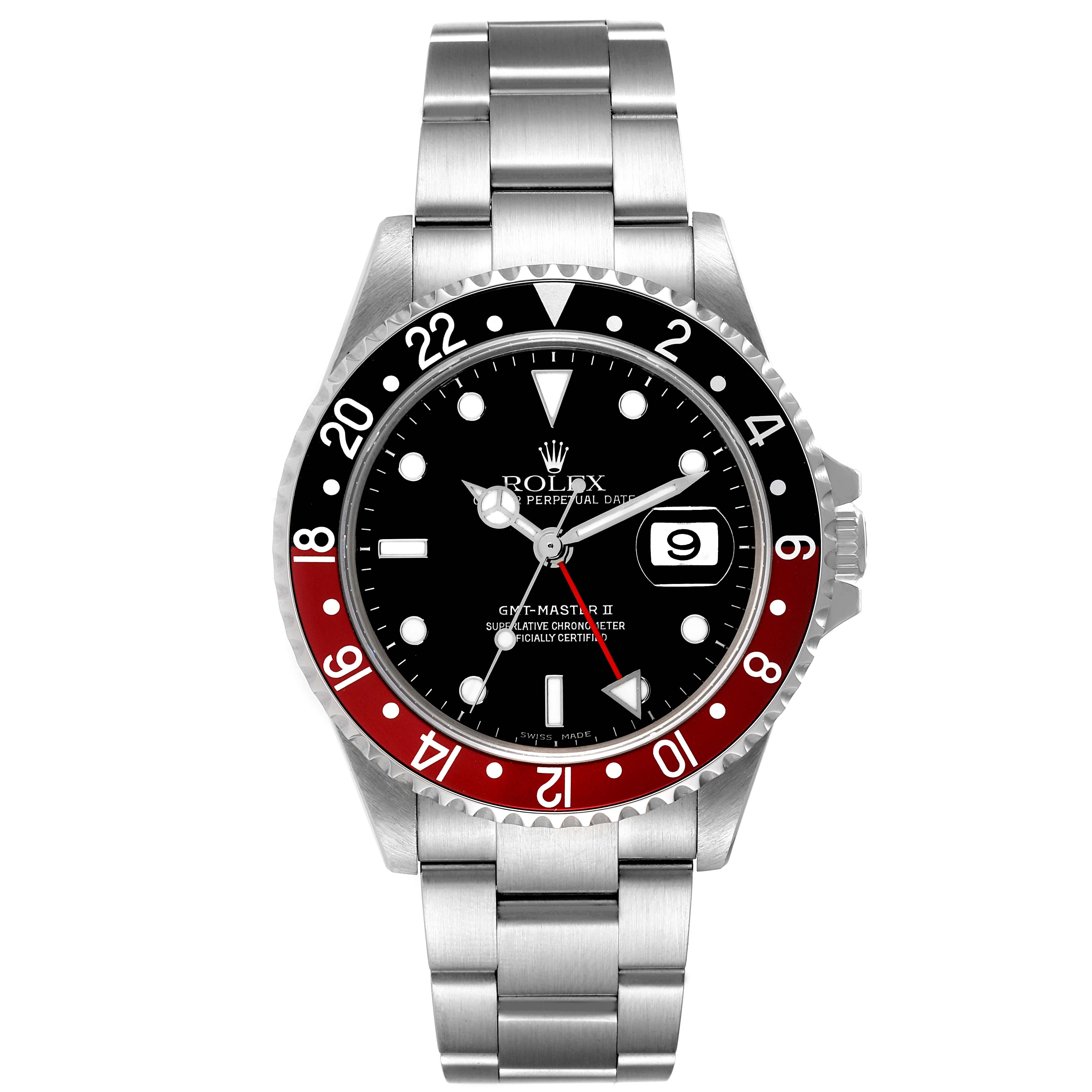 Rolex GMT Master II Black Red Coke Bezel Steel Mens Watch 16710 ...