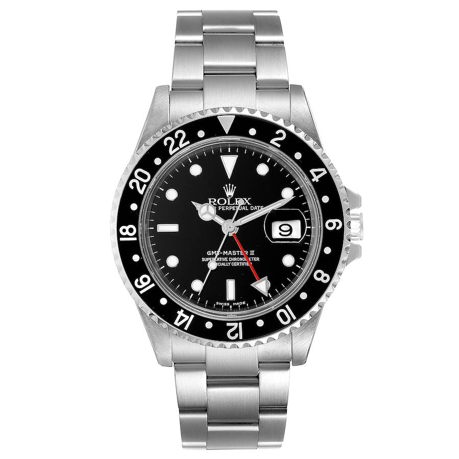 Rolex GMT Master II Black Bezel Red Hand Steel Mens Watch 16710 Box ...
