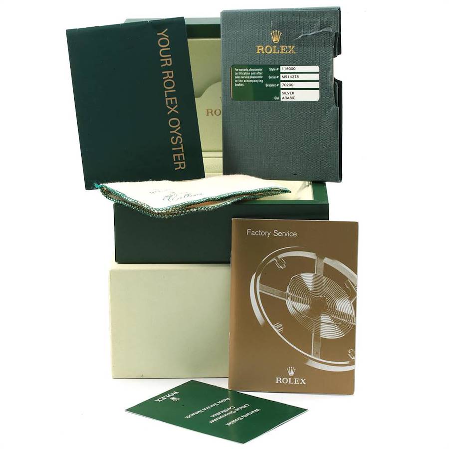 Rolex Oyster Perpetual Silver Dial Steel Mens Watch 116000 Box Papers ...