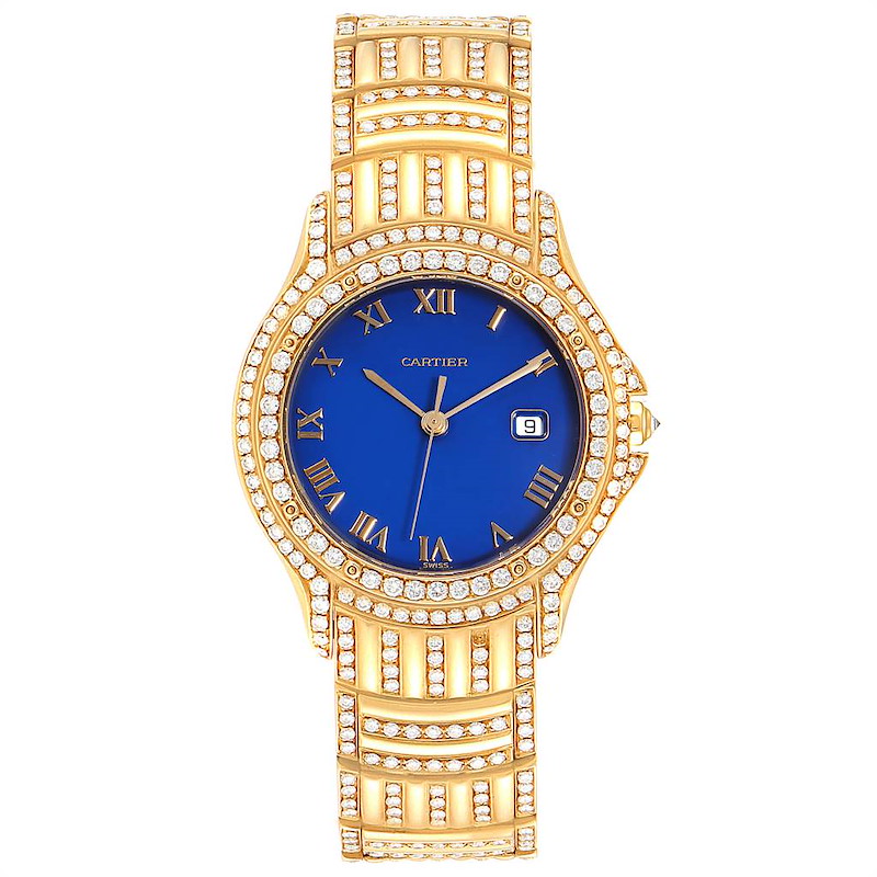 Cartier Cougar 18K Yellow Gold Blue Dial Diamond Unisex Watch 11651 ...