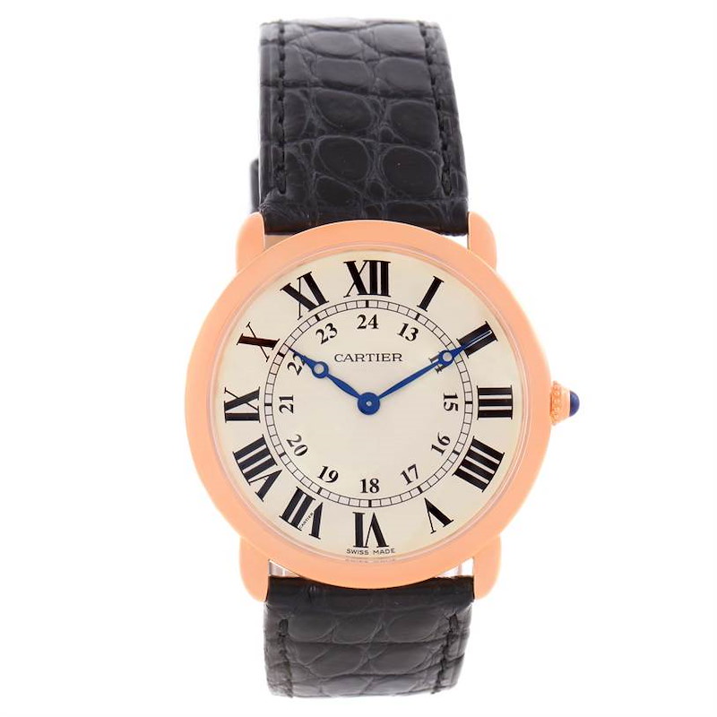 Cartier Ronde Louis 18K Rose Gold Black Strap Mens Watch W6800251 ...