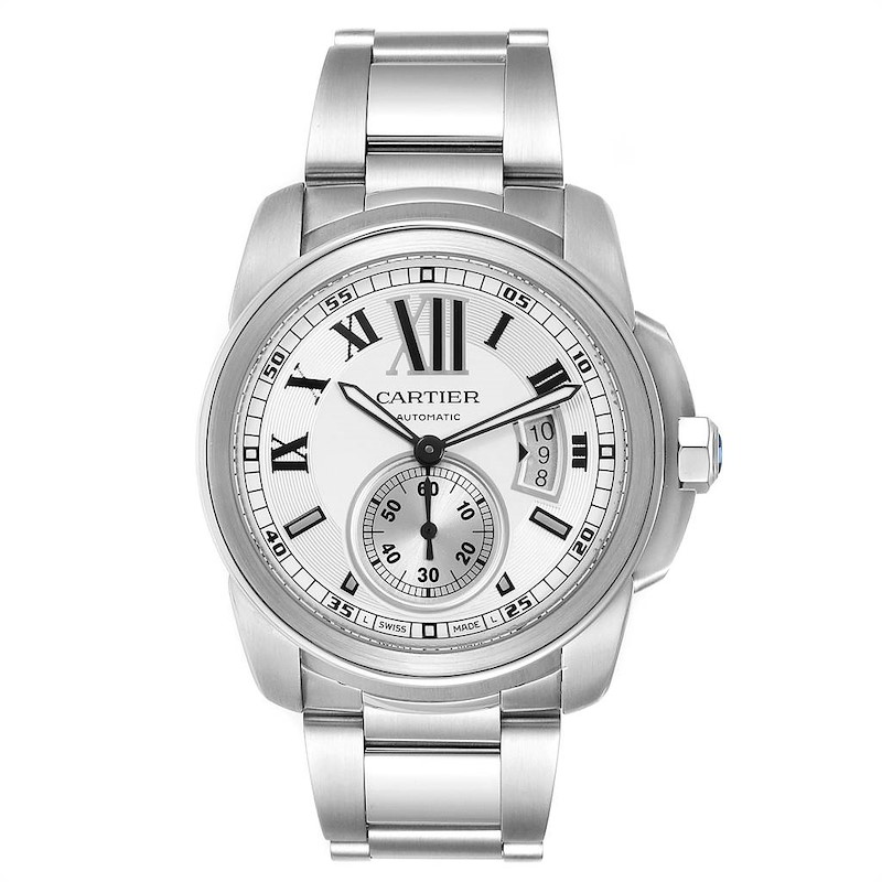 Cartier Calibre Silver Dial Steel Automatic Mens Watch W7100015 ...