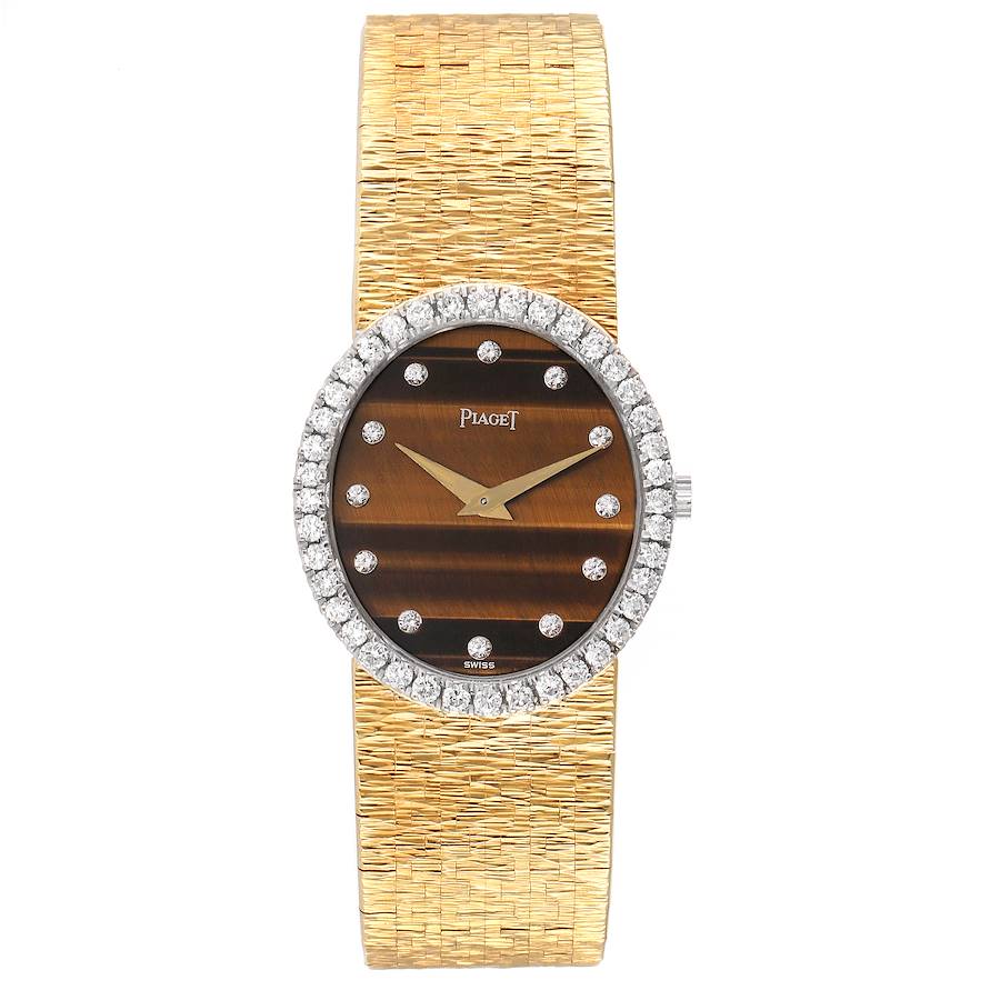 Piaget Yellow Gold Diamond Tiger Eye Stone Dial Vintage Cocktail Ladies ...