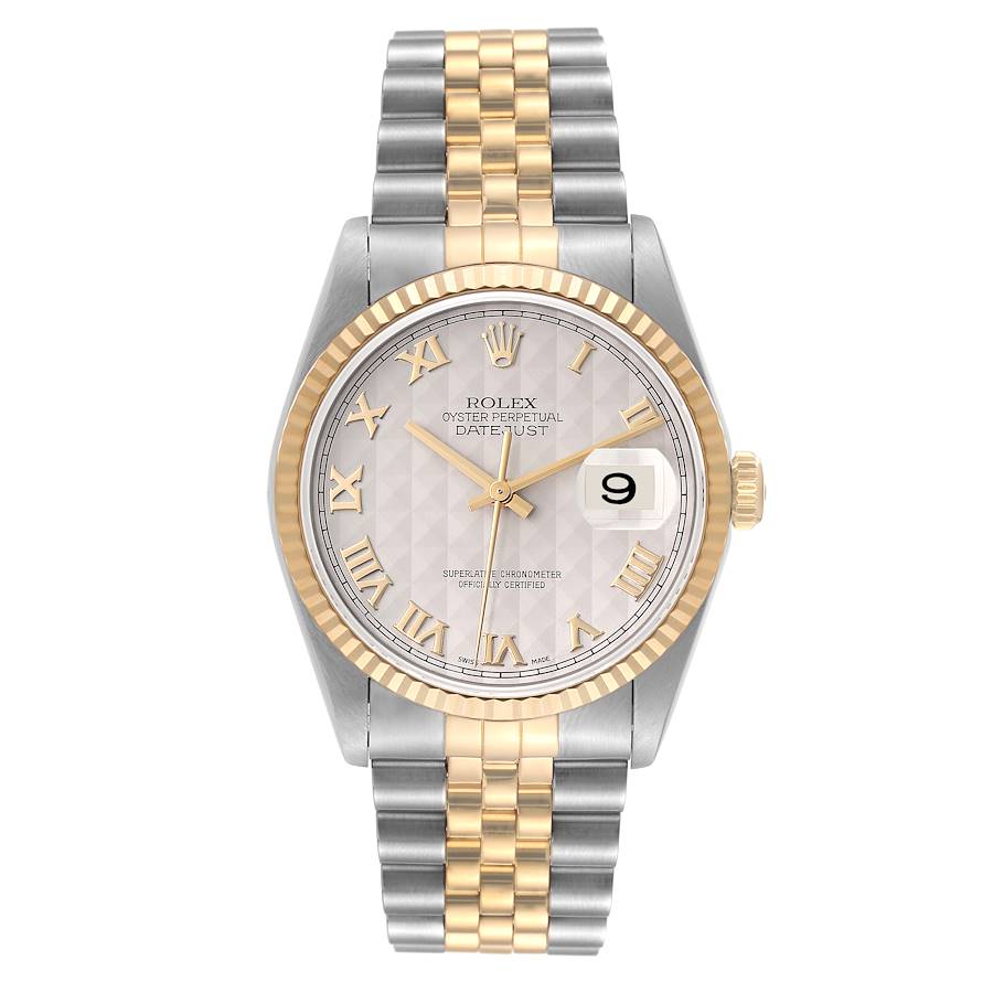 Rolex Datejust Steel Yellow Gold Pyramid Dial Mens Watch 16233 Box ...