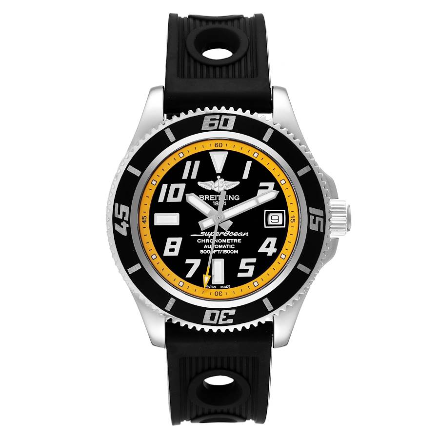 Breitling Superocean 42 Abyss Black Yellow Dial Steel Mens Watch A17364 ...