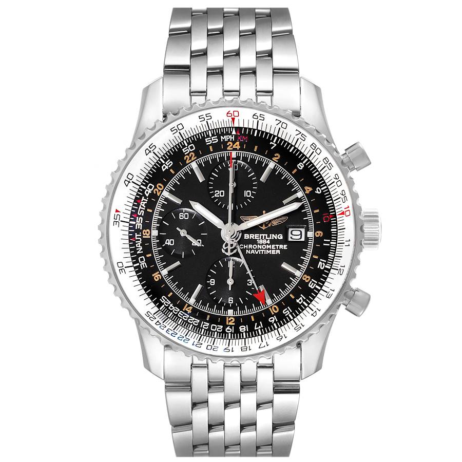 Breitling Navitimer World Black Dial Steel Mens Watch A24322 Box Card ...