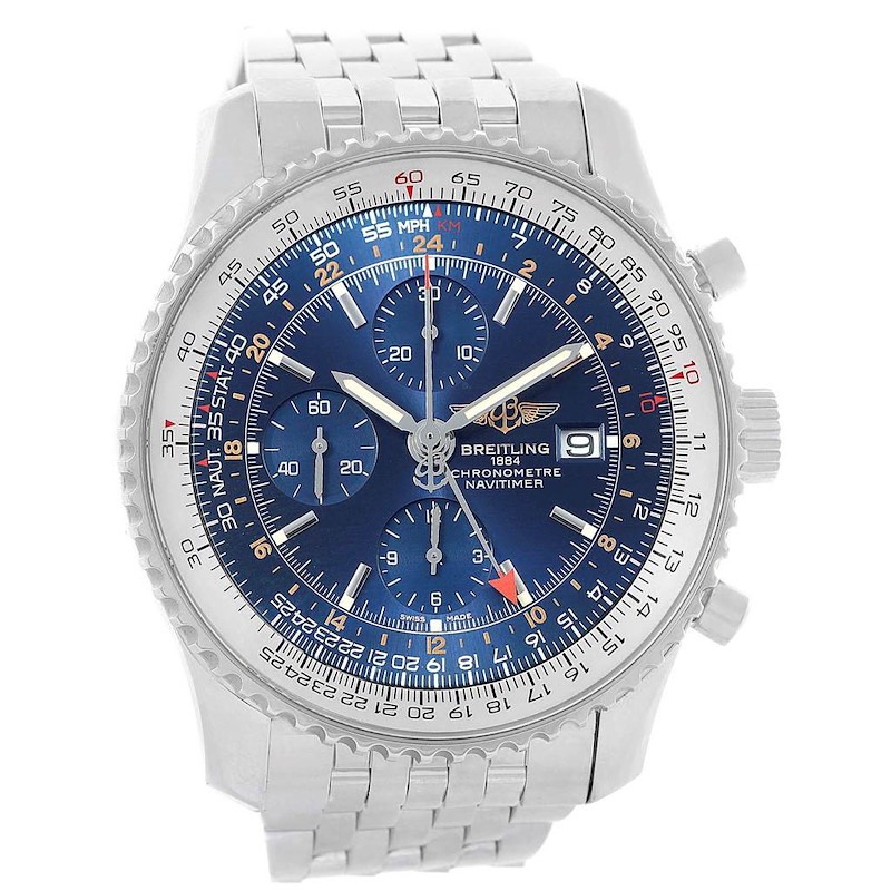 Breitling Navitimer World Blue Dial Steel Mens Watch A24322 Box Papers ...