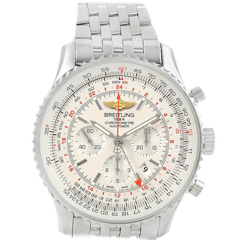 Breitling Navitimer GMT 48 Silver Dial Steel Mens Watch AB0441 ...