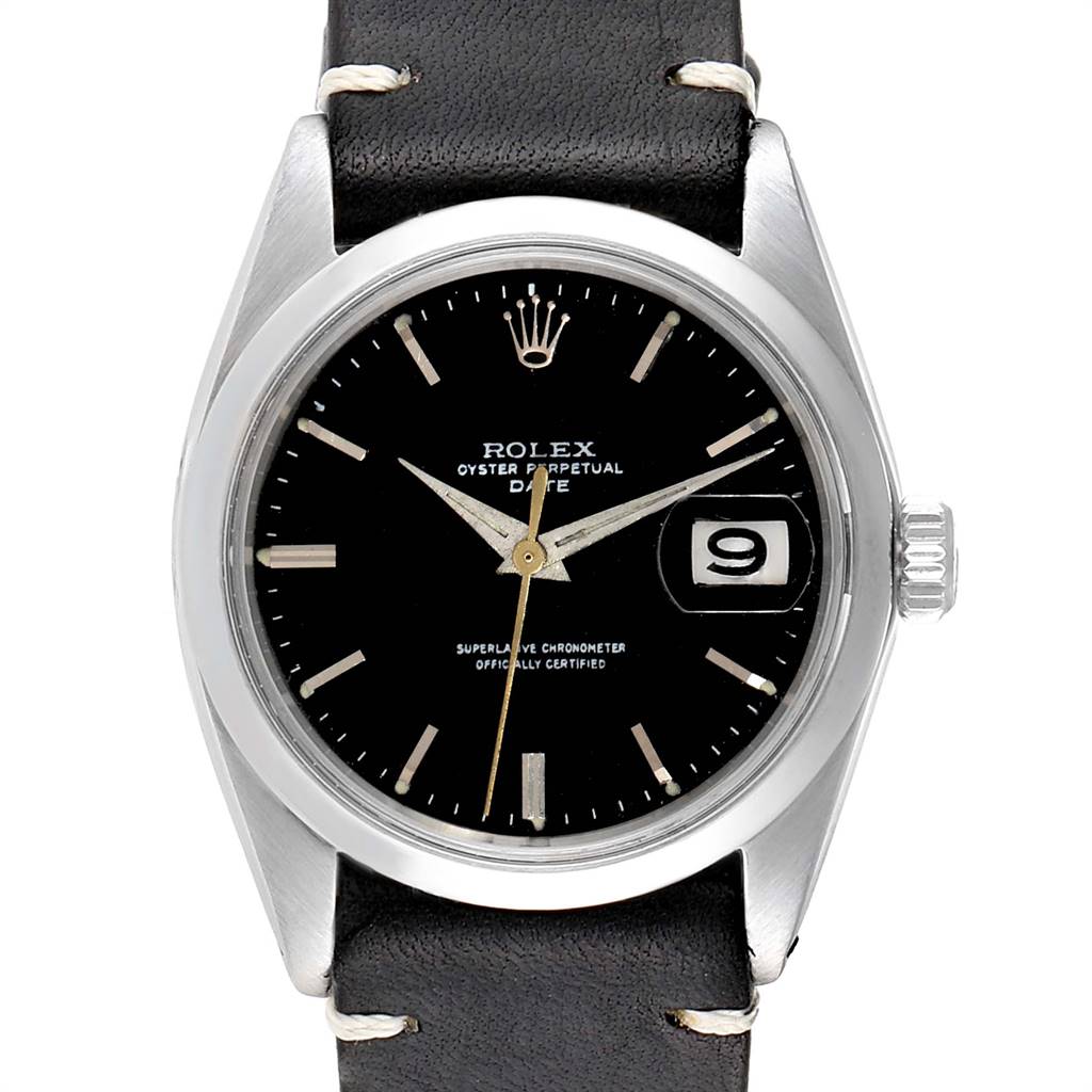 Rolex Date Smooth Bezel Black Dial Steel Vintage Mens Watch 1500 ...