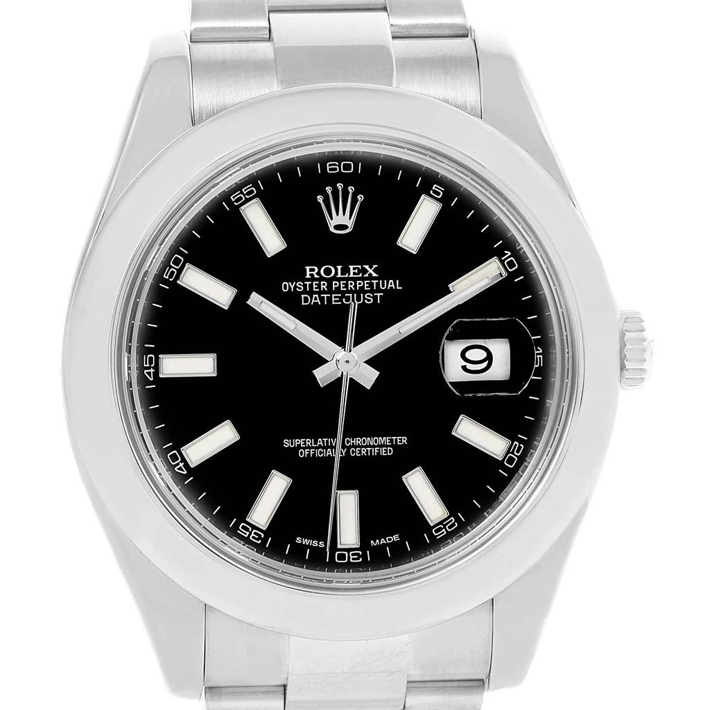 Rolex Datejust II Black Baton Dial Stainless Steel Mens Watch 116300 ...