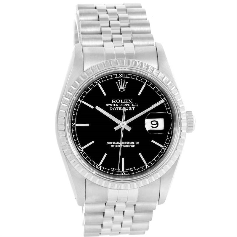 Rolex Datejust Stainless Steel Black Baton Dial Mens Watch 16220 ...