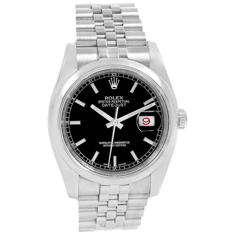 Rolex Datejust Black Baton Dial Steel Mens Watch 116200 Box ...