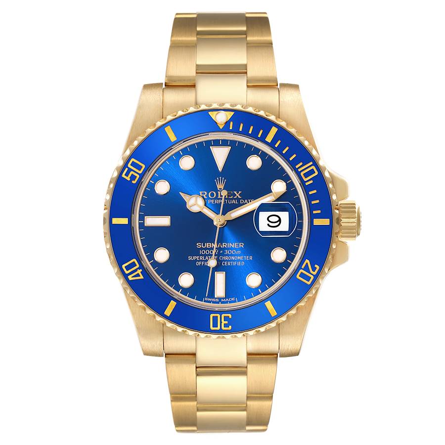 Rolex Submariner Yellow Gold Blue Dial Ceramic Bezel Mens Watch 116618 ...