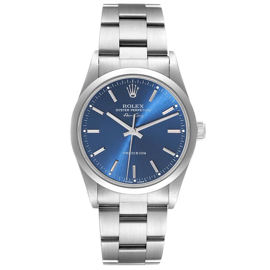 Rolex Air King Blue Dial Smooth Bezel Steel Mens Watch 14000 Papers ...